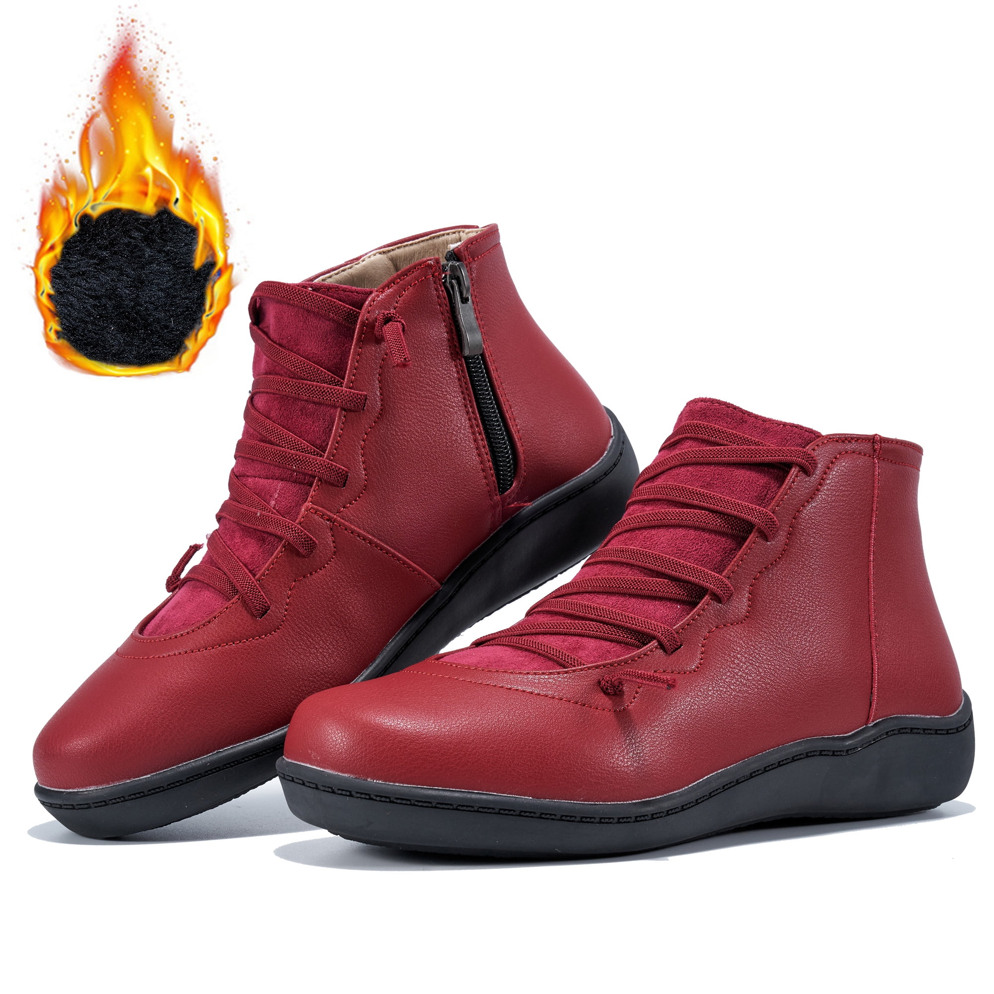 Ecetana Women Winter Snow Boots Side Zipper Leather Ankle Booties ...