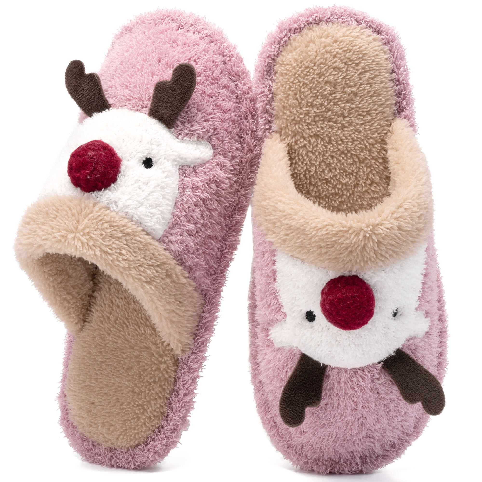 Ecetana Women's Christmas Fuzzy Cute Warm House Slippers Bedroom Indoor ...