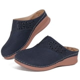 Ecetana Women's Clogs Slip On Leather Mules Comfort Massage Closed Toe ...