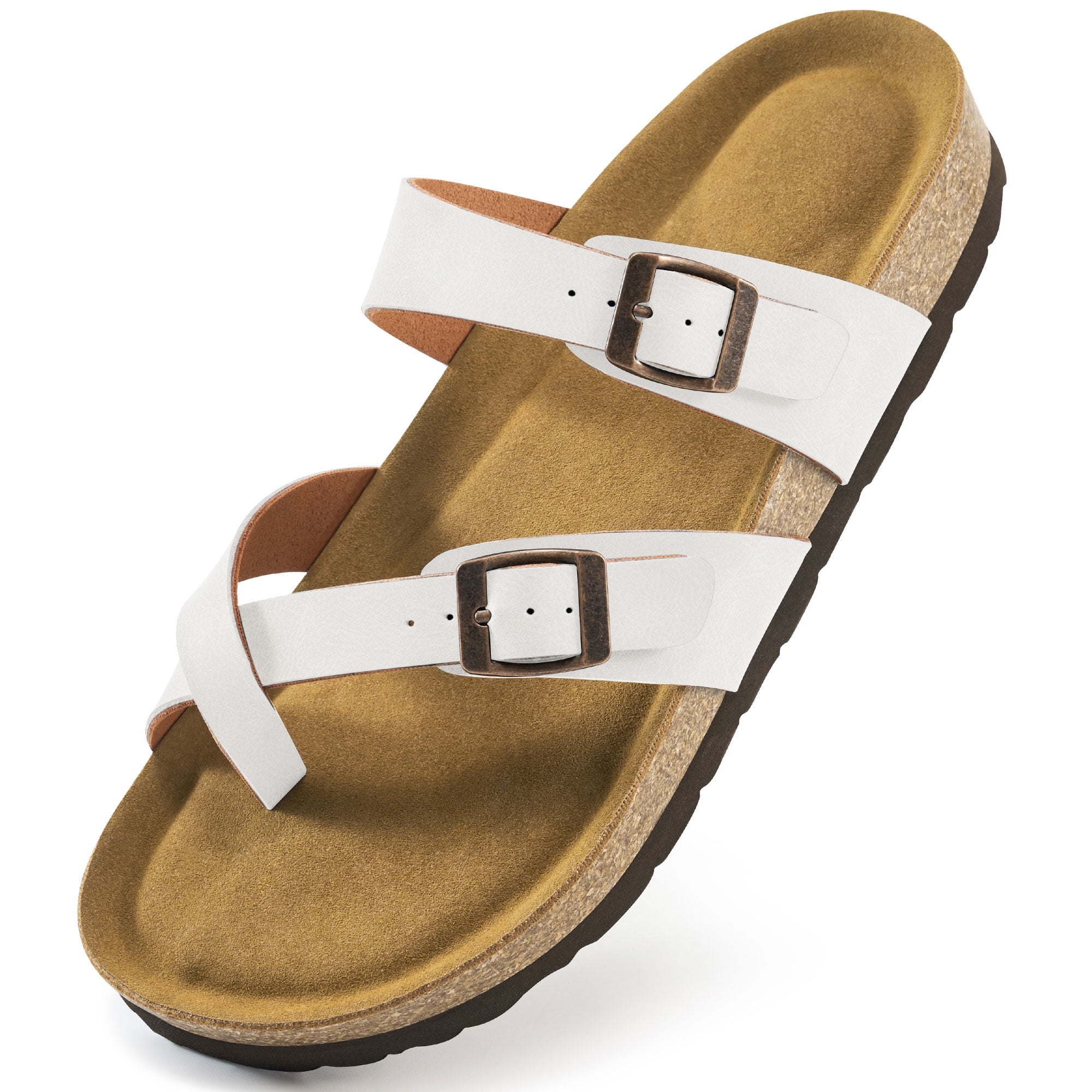 Ecetana Women's Cork Footbed Slide Sandals Clip Toe Leather Flat ...