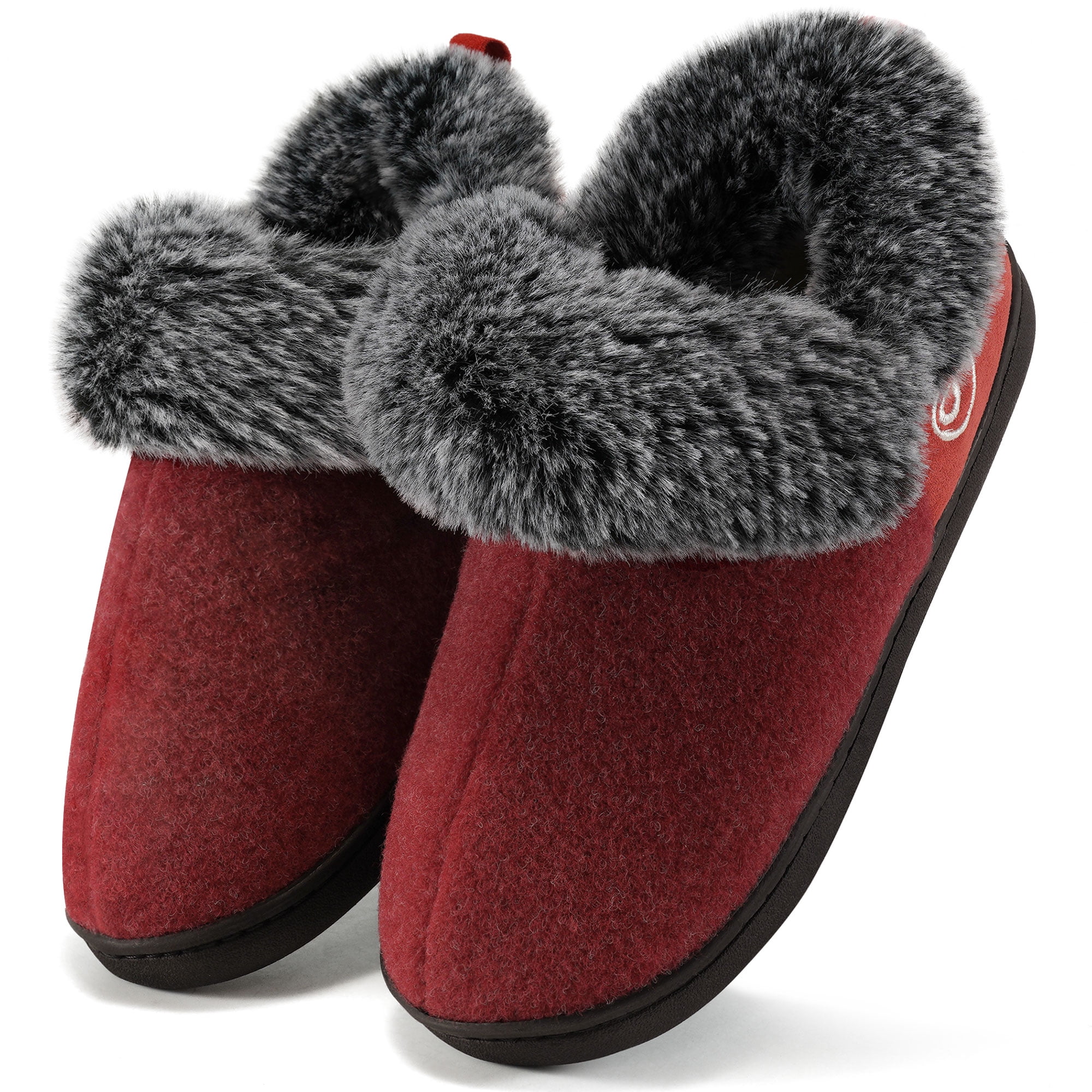 Ecetana Women's Fuzzy Memory Foam Closed Back Slippers Faux Fur Lined ...
