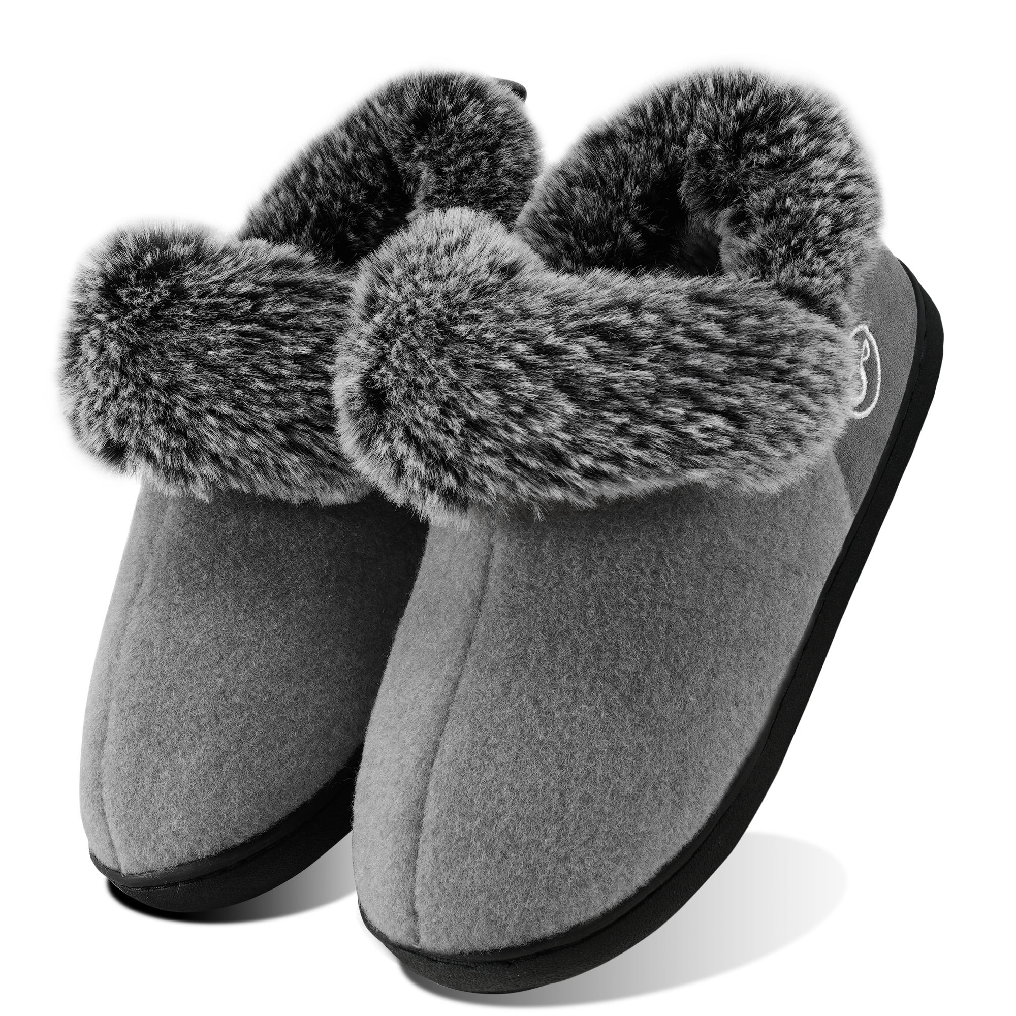 Ecetana Women's Fuzzy Memory Foam Closed Back Slippers Faux Fur Lined ...