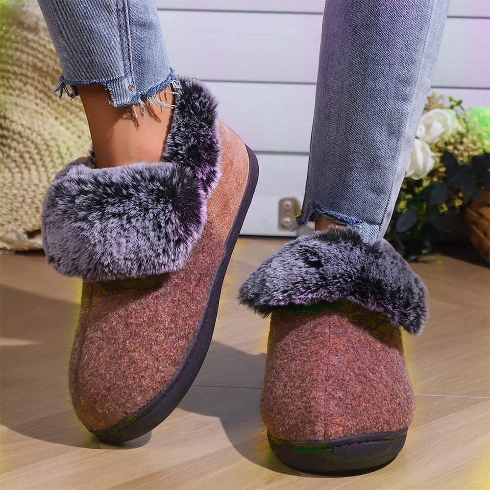 Ecetana Women's Fuzzy Memory Foam Closed Back Slippers Faux Fur Lined House Shoes - Walmart.com
