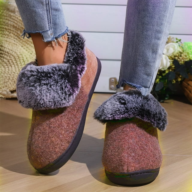 Ecetana Women's Fuzzy Memory Foam Closed Back Slippers Faux Fur Lined House Shoes - Walmart.com