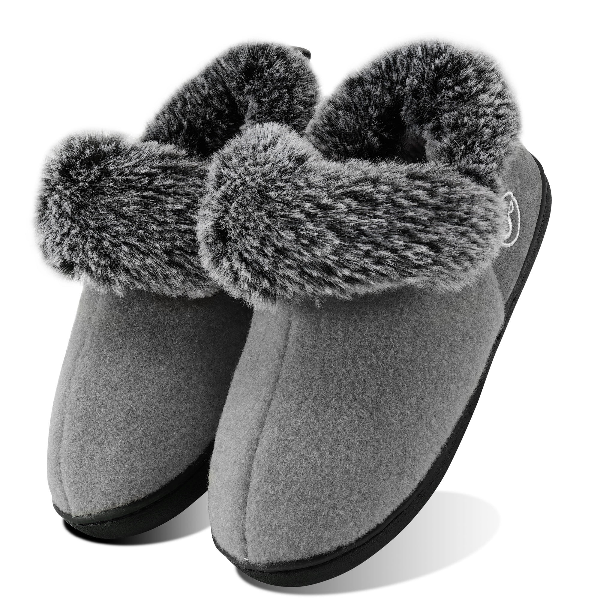 Ecetana Women's Fuzzy Memory Foam Closed Back Slippers Faux Fur Lined ...