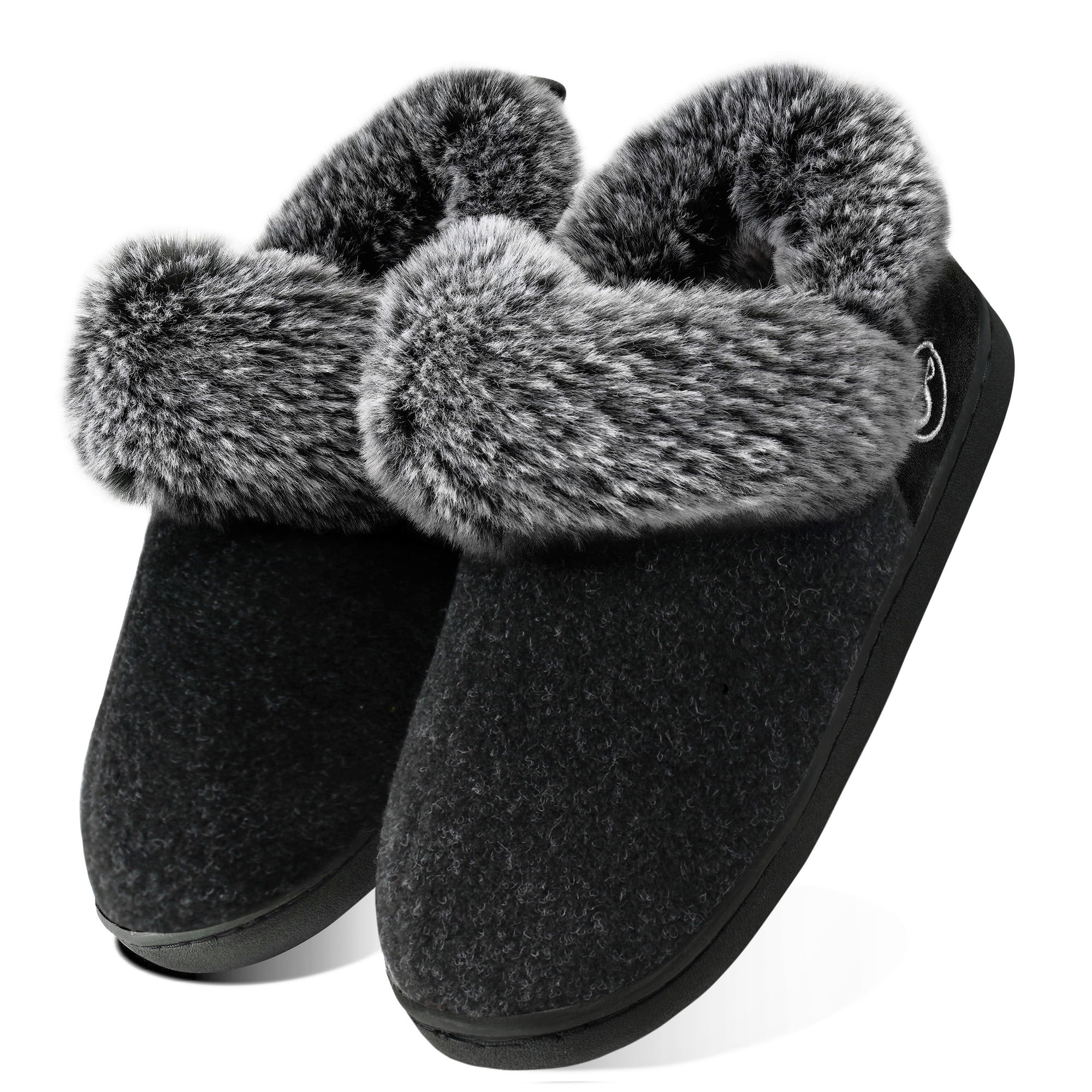 Ecetana Women's Fuzzy Memory Foam Closed Back Slippers Faux Fur Lined House Shoes - Walmart.com