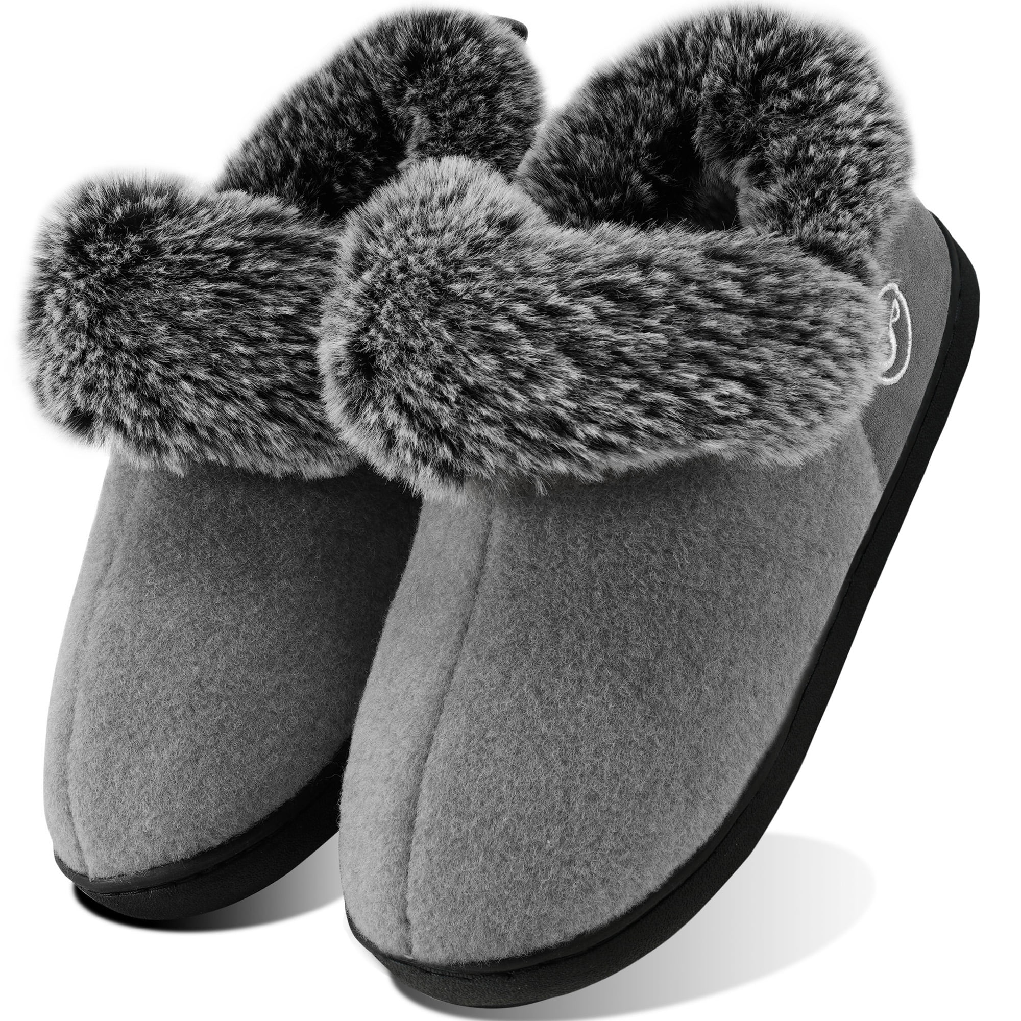 Ecetana Women's Fuzzy Memory Foam Closed Back Slippers Faux Fur Lined ...