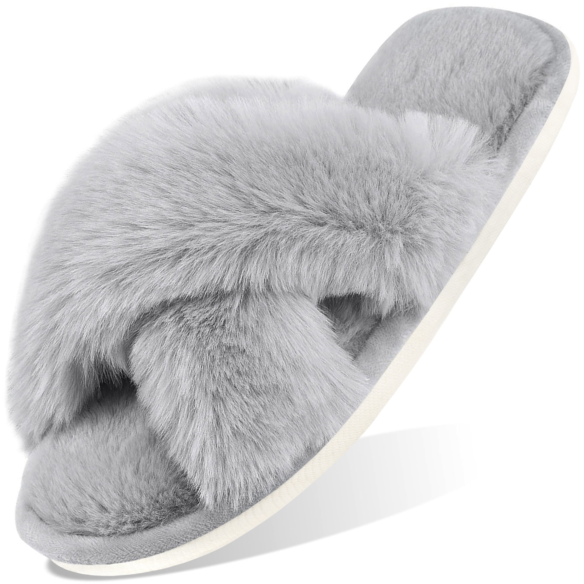 Ecetana Women's Fuzzy Slippers, Cross Band Design, Memory Foam House ...