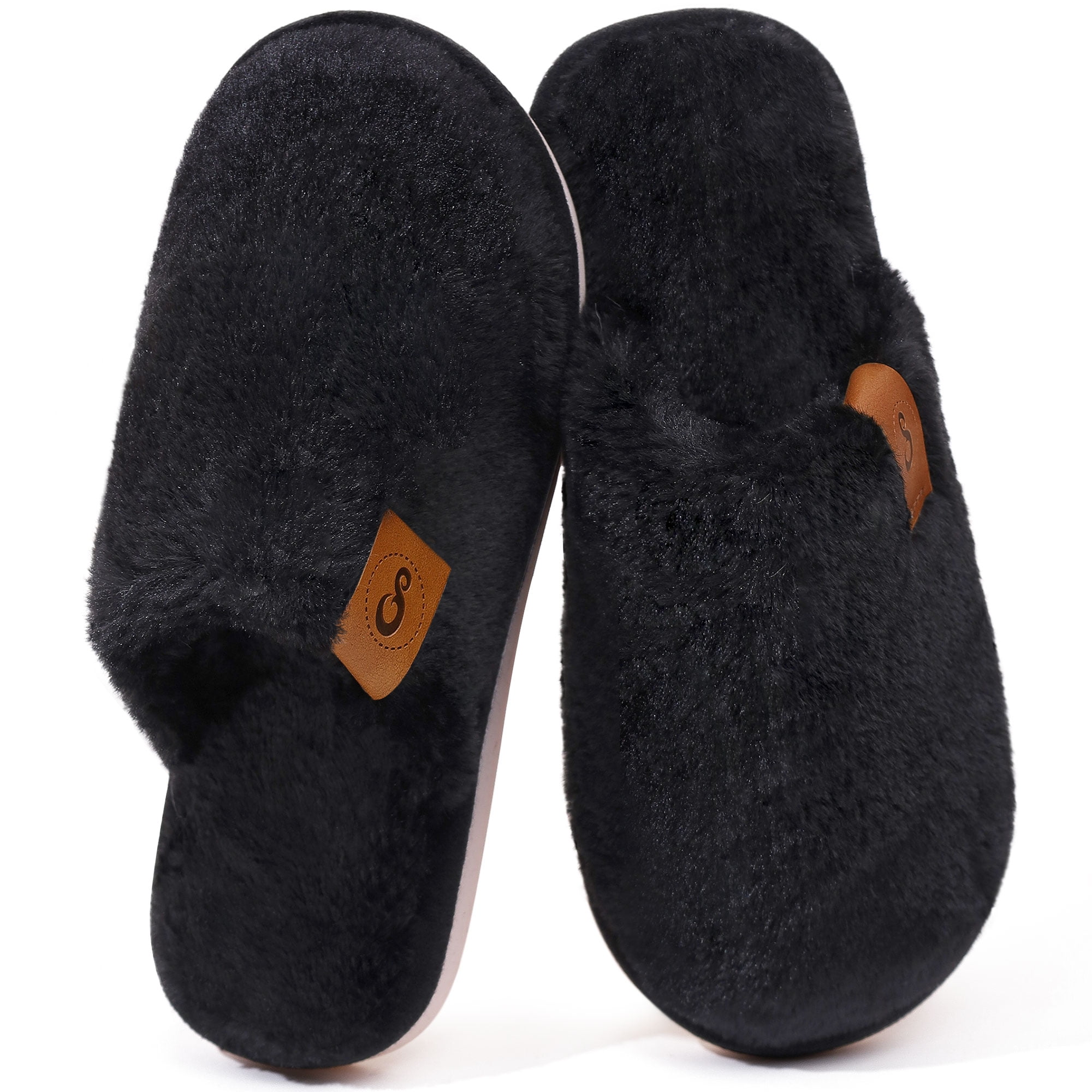 Ecetana Women's Fuzzy Slippers Indoor Cozy Soft Memory Foam Slip On House Shoes for Women ...