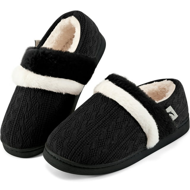 Ecetana Women's Fuzzy Slippers Memory Foam Closed Back Slippers Non ...