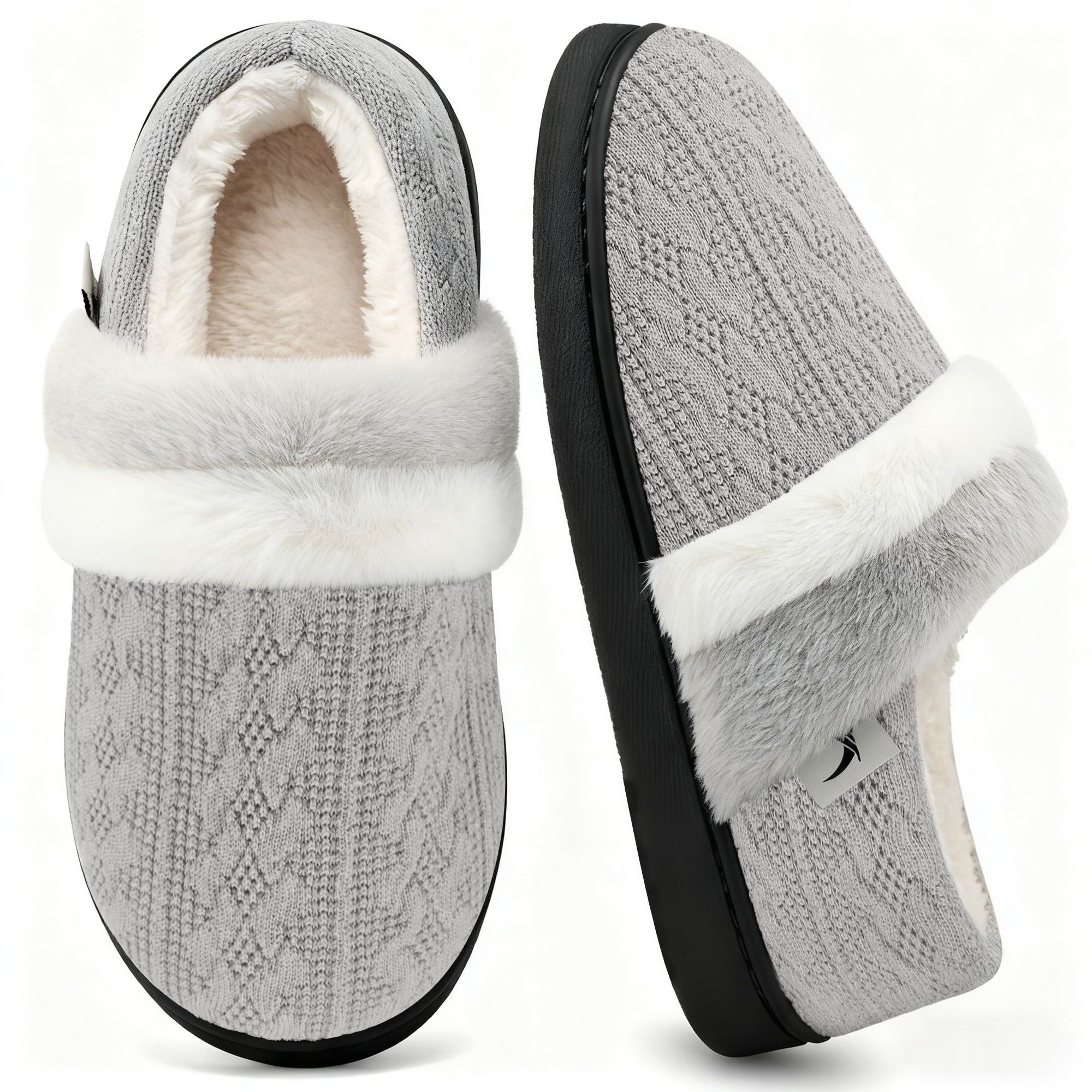 Ecetana Women's Fuzzy Slippers Memory Foam Closed Back Slippers Non ...