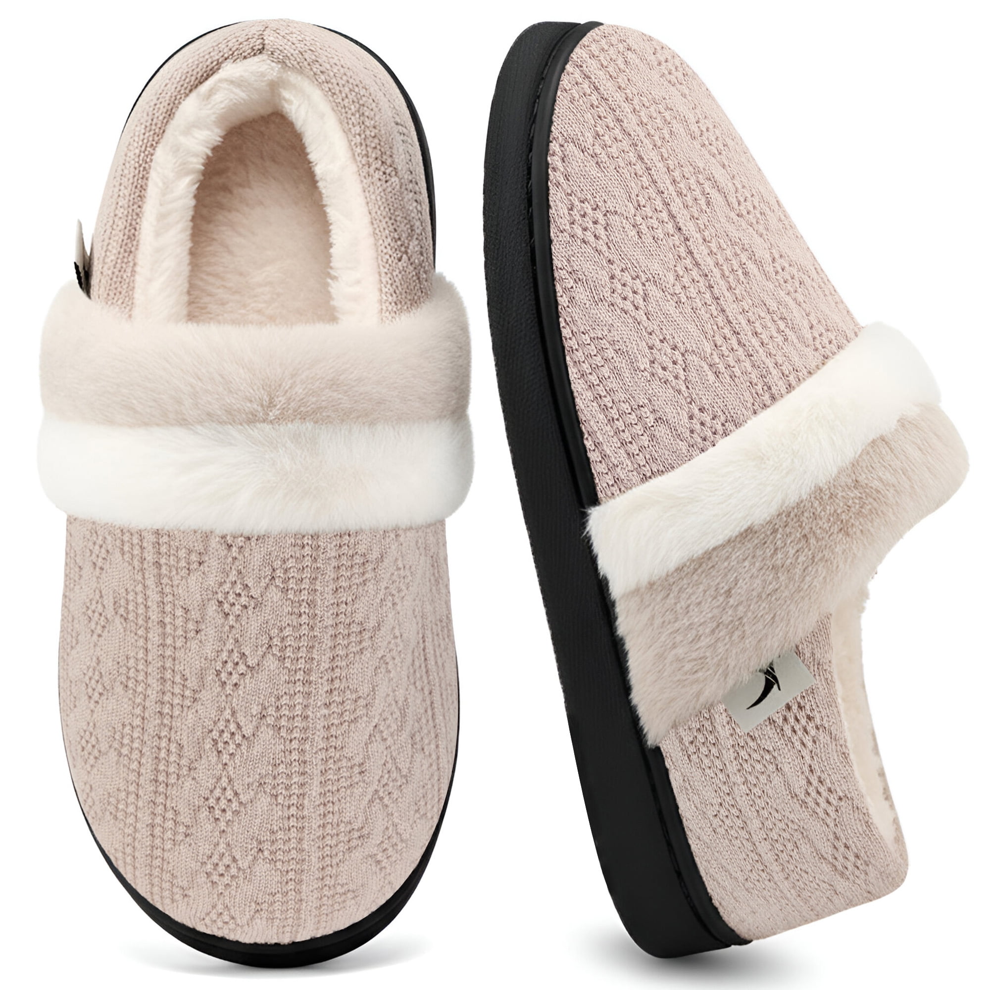 Ecetana Women's Fuzzy Slippers Memory Foam Closed Back Slippers Non ...