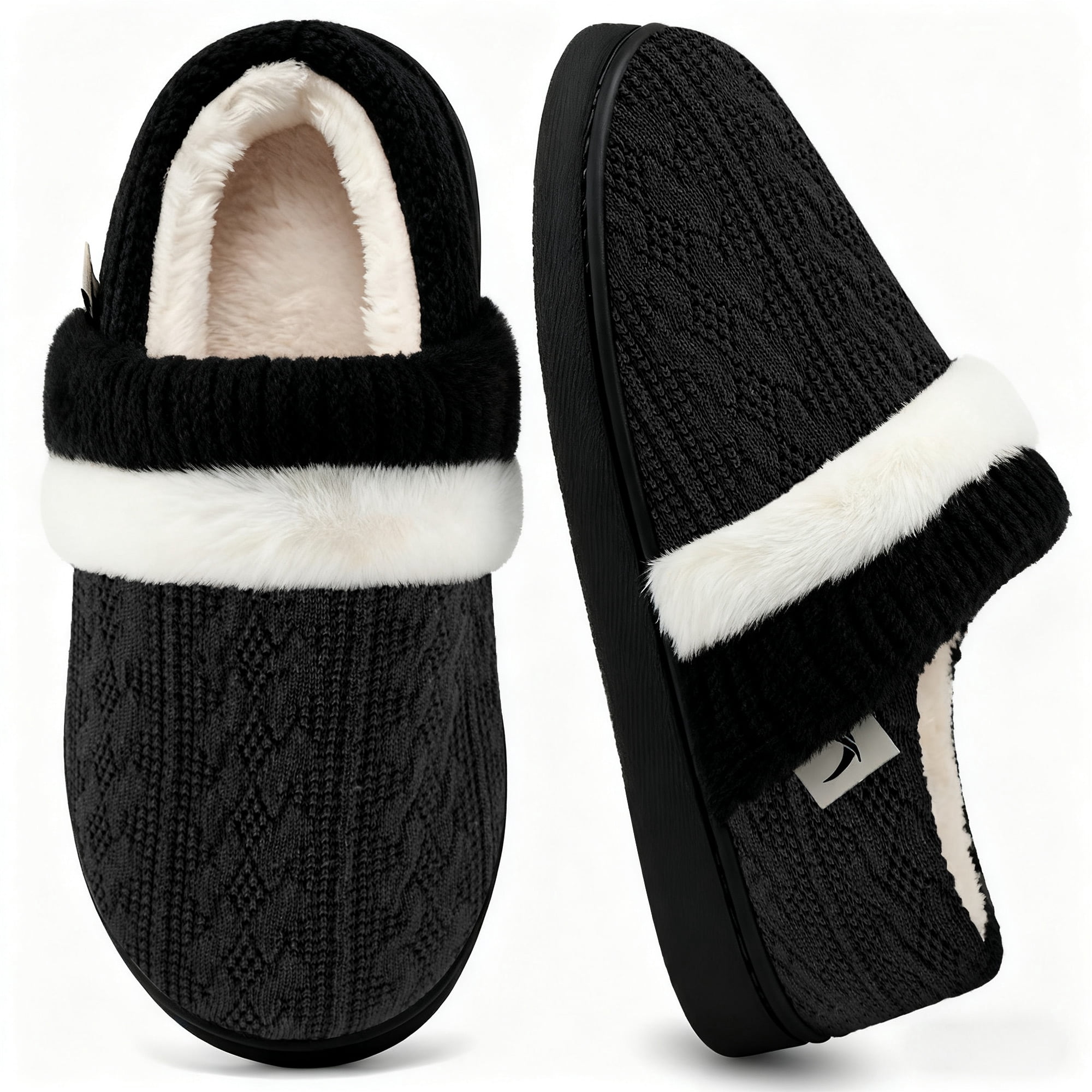 Ecetana Women's Fuzzy Slippers Memory Foam Closed Back Slippers Non ...