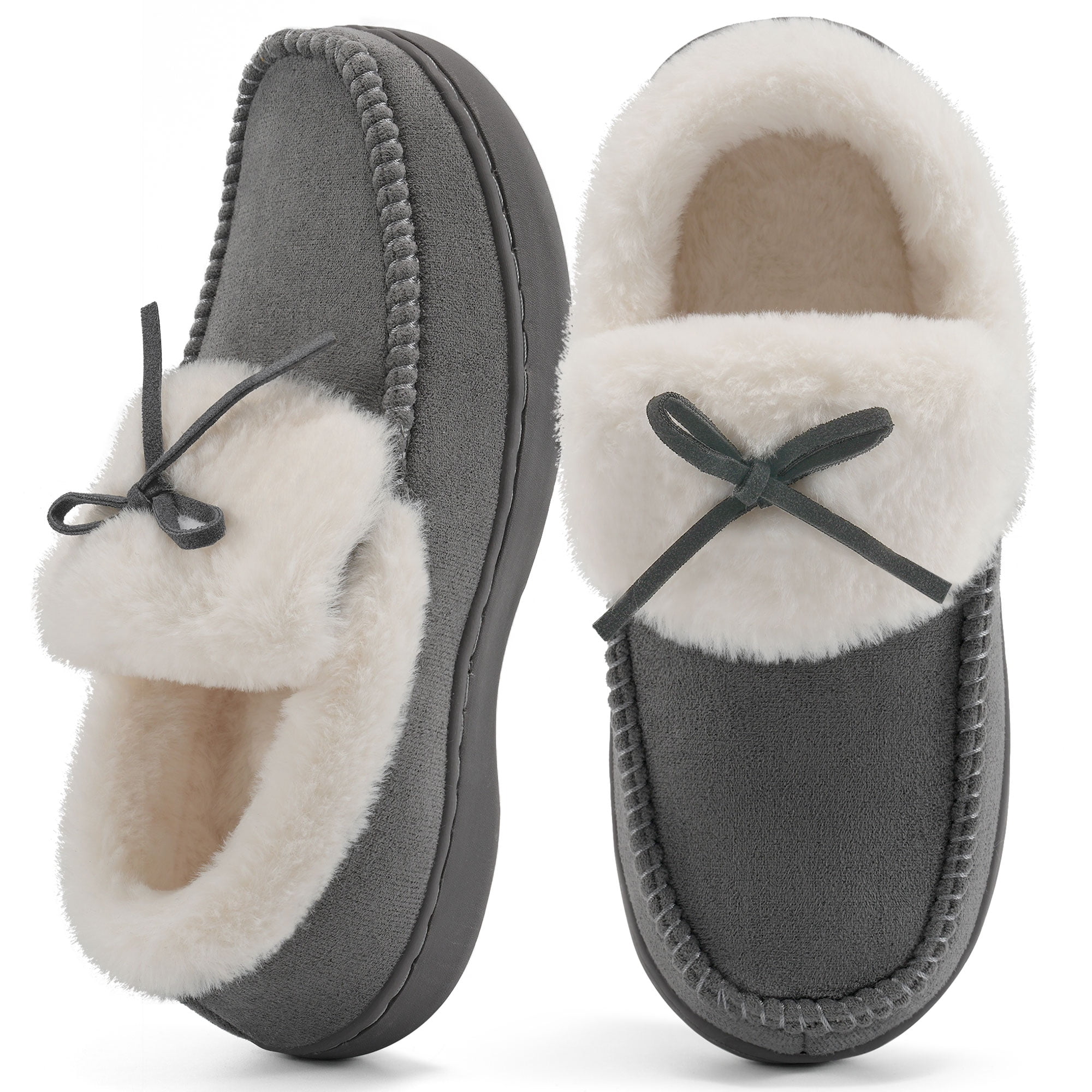 Ecetana Women's Moccasin Slippers Micro Suede Warm Fuzzy Slip On ...
