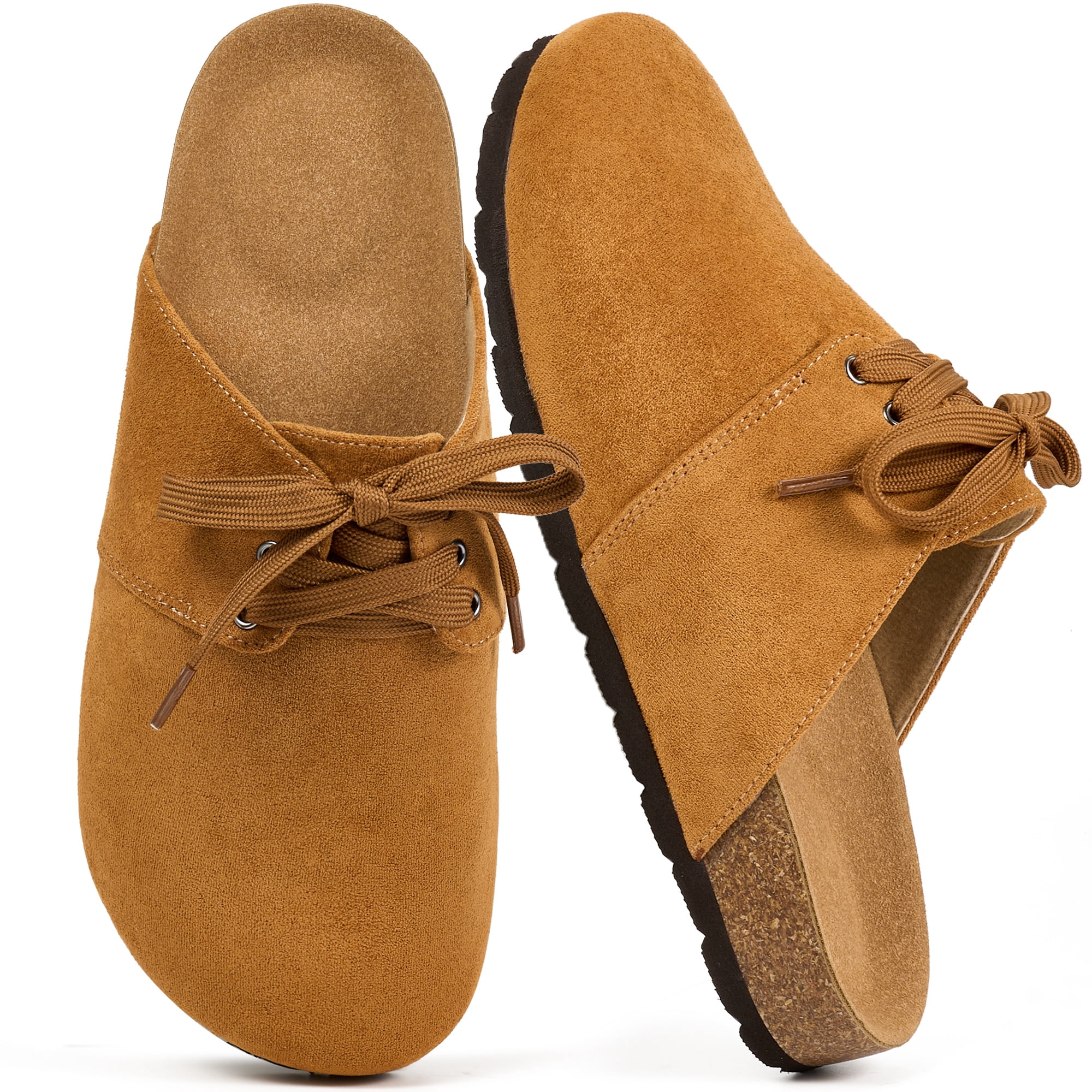 Ecetana Women's Suede Clogs & Mules Cork Footbed Slip On Leather Mules ...