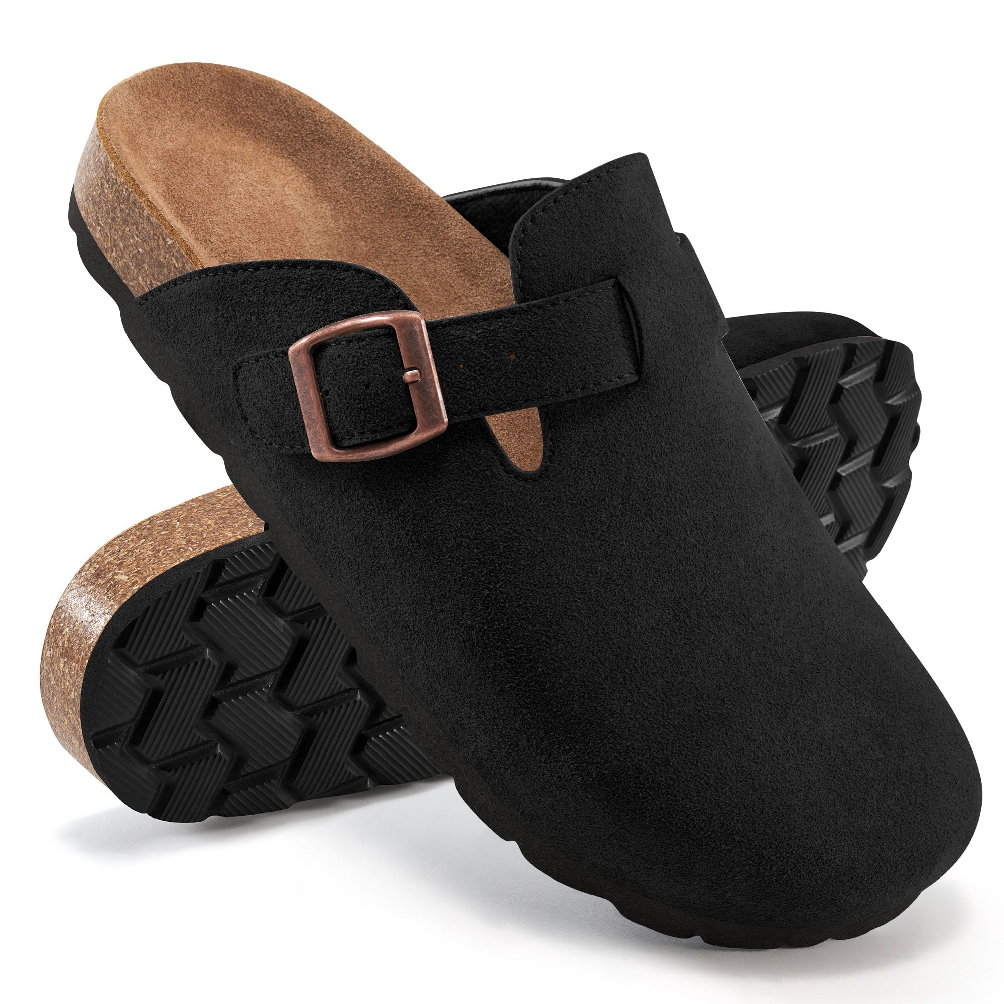 Ecetana Women's Suede Clogs & Mules Cork Footbed Slip On Leather Mules ...