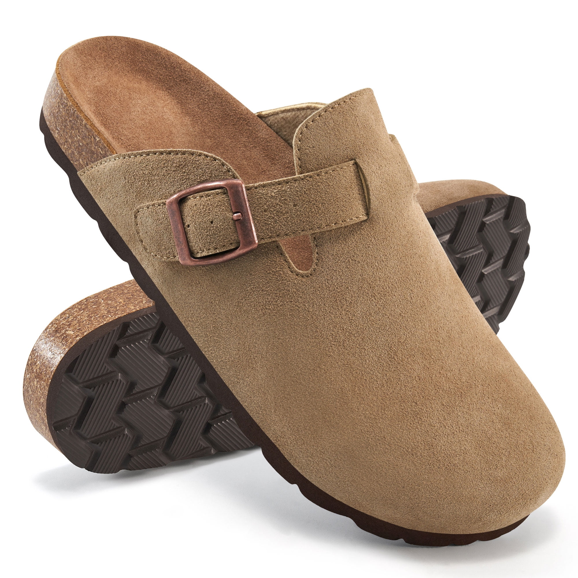 Ecetana Women's Suede Clogs & Mules Cork Footbed Slip On Leather Mules ...