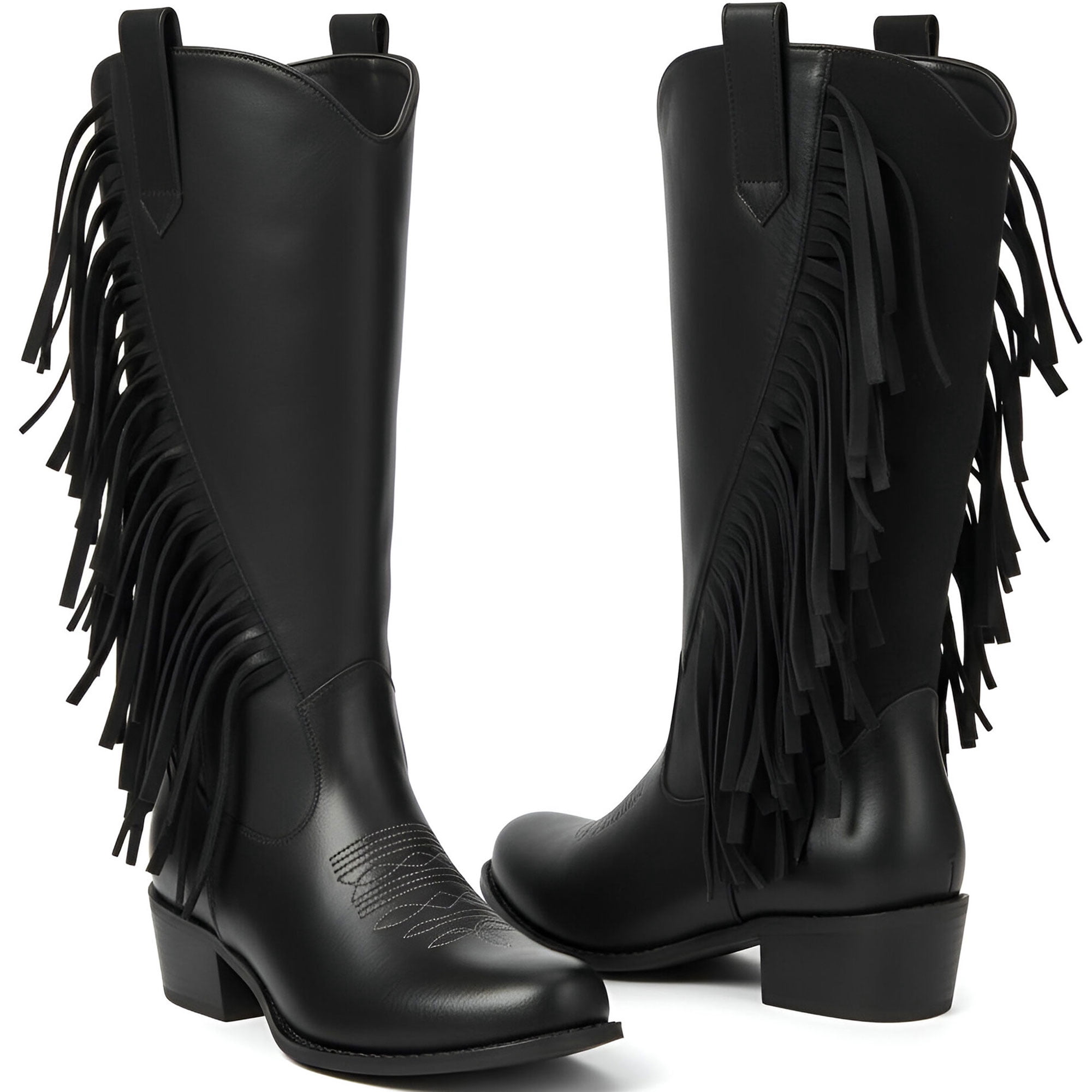 Ecetana Womens Cowboy Boots Chunky Heel Wide Calf Booties Tassel ...