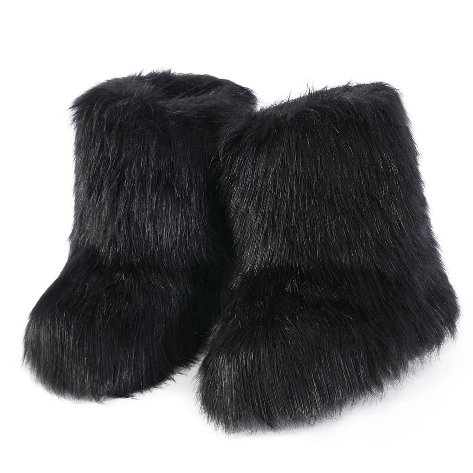 Ecetana, Womens Faux Fur Boots, Winter Warm Fluffy Furry, Mid-Calf ...
