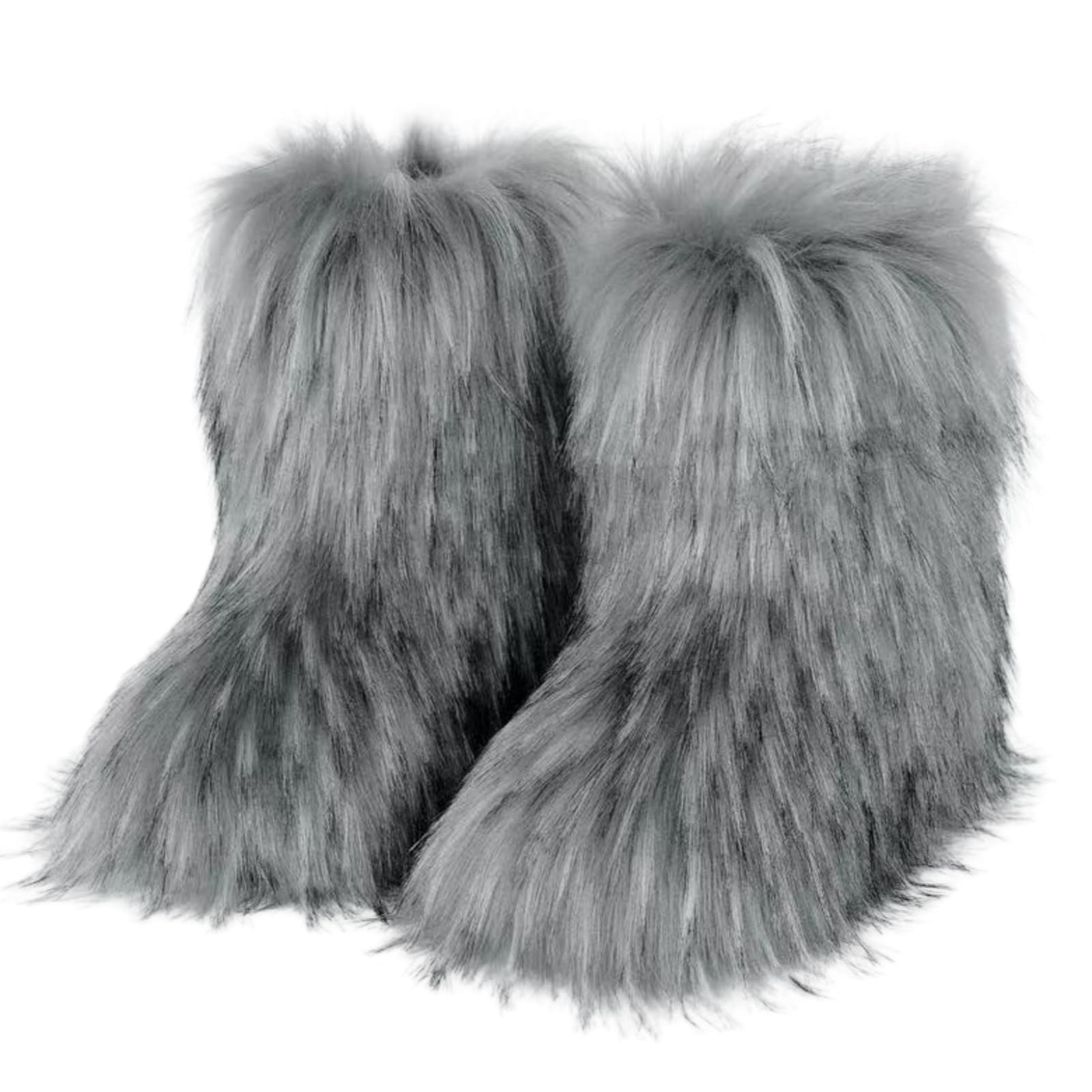 Ecetana Womens Faux Fur Boot Winter Warm Fluffy Long Furry Boots Mid ...
