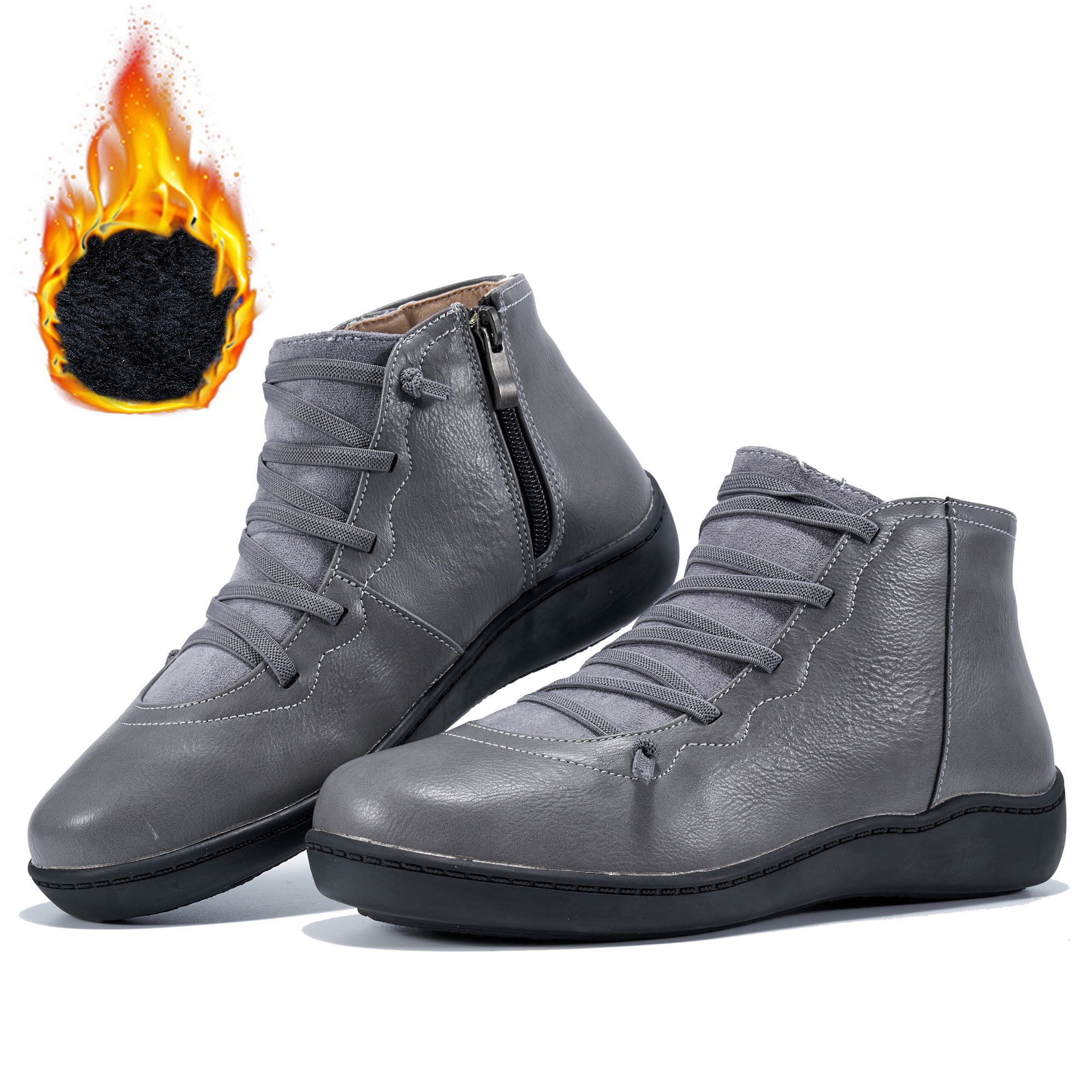 Ecetana Women Winter Snow Boots Side Zipper Leather Ankle Booties ...