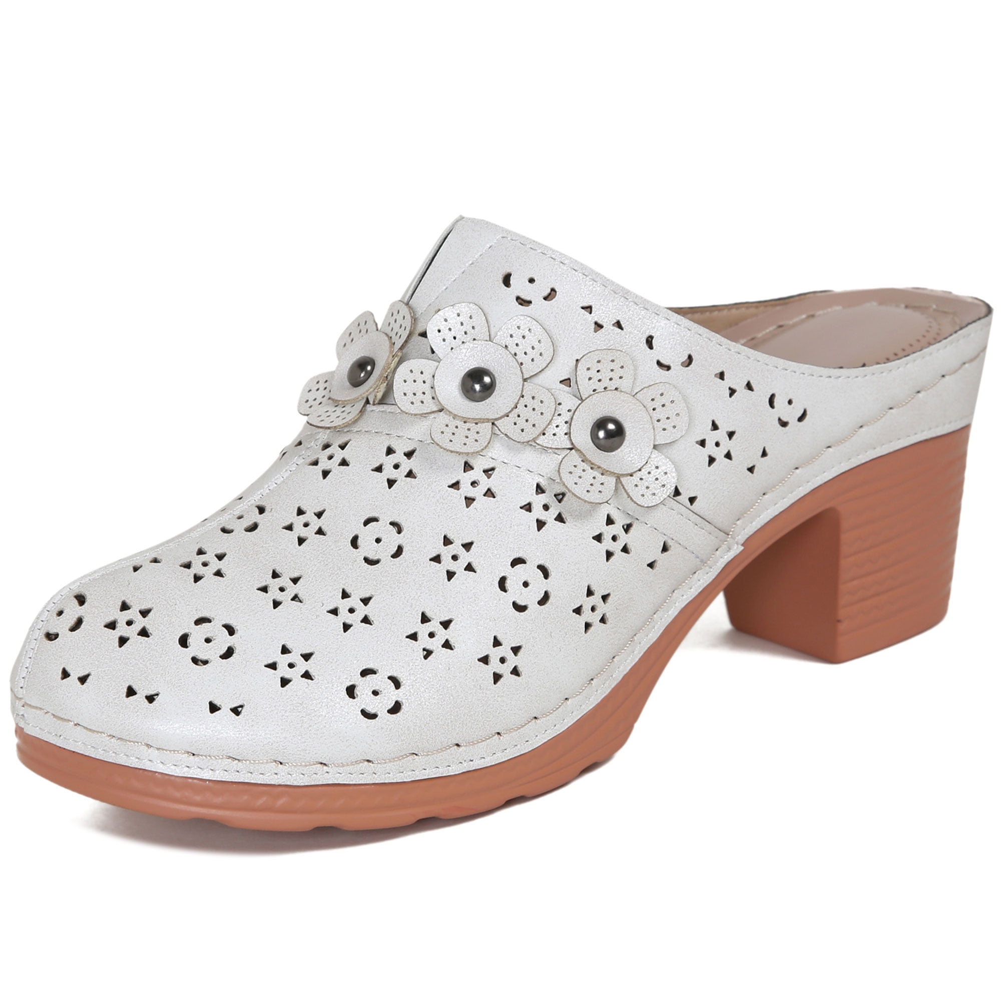 Ecetana Womens Heeled Mules Closed Toe Slip On Clogs for Women Comfort ...