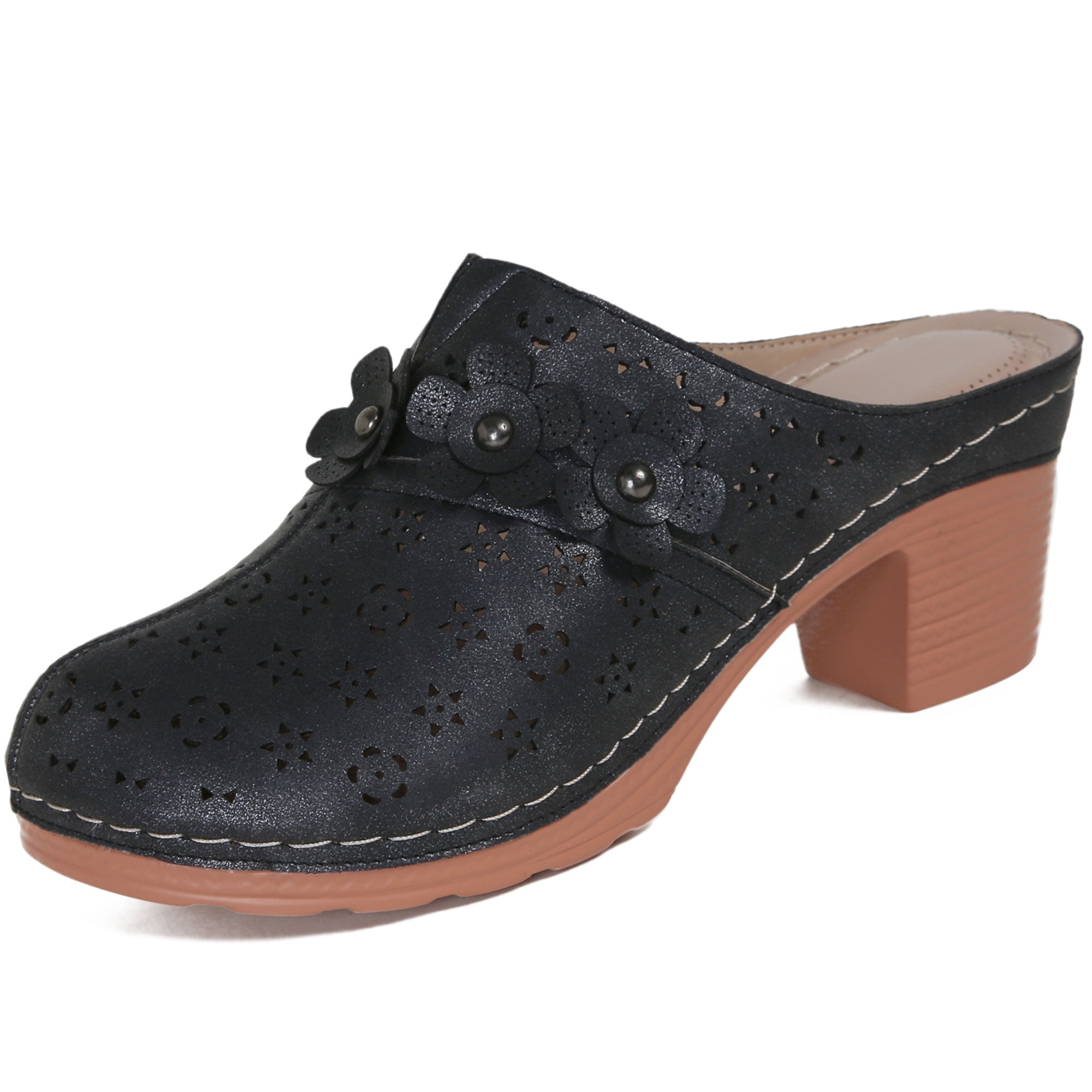 Ecetana Womens Heeled Mules Closed Toe Slip On Clogs for Women Comfort ...