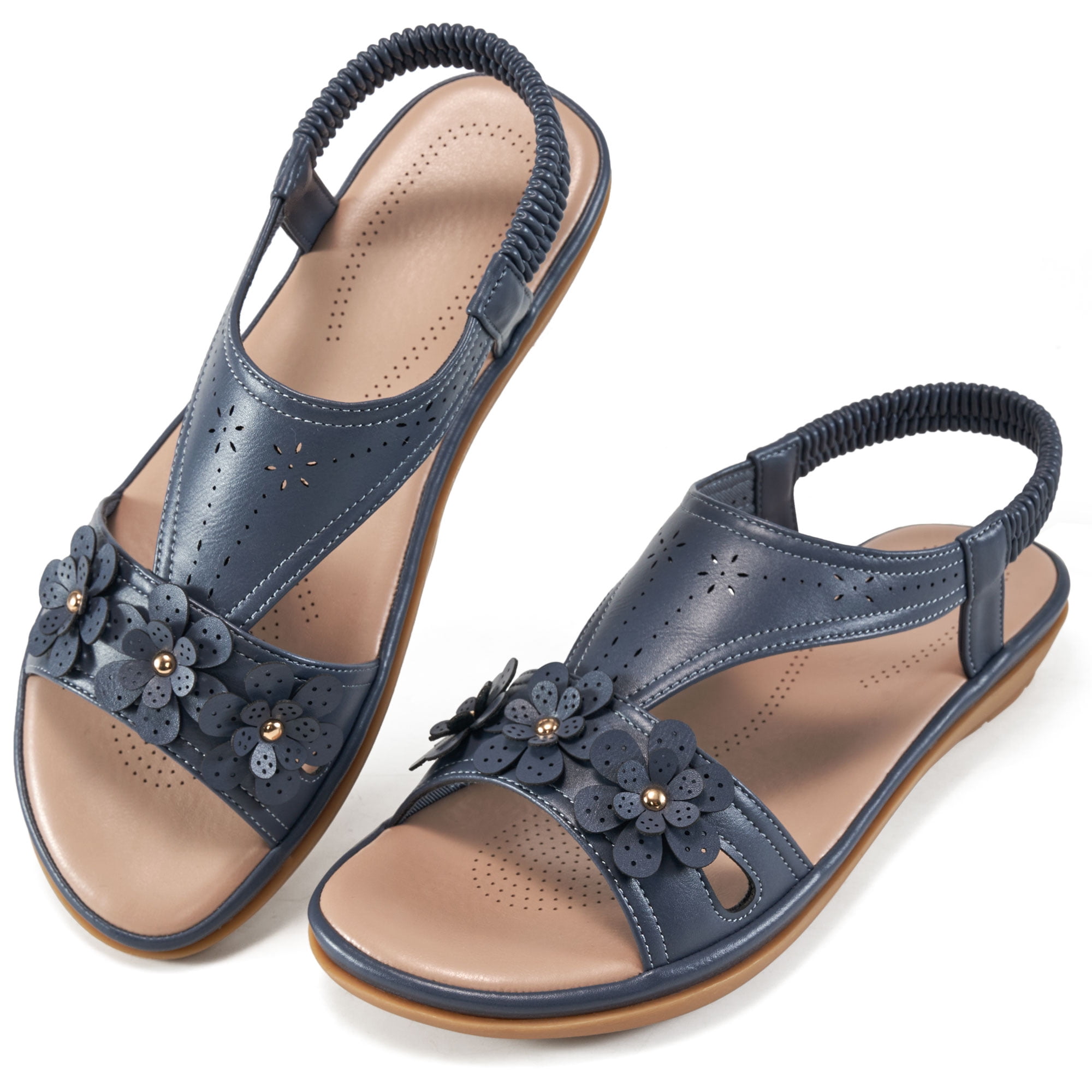Ecetana Womens Dressy Flats, Elastic Ankle Strap, Cushioned Bohemian ...