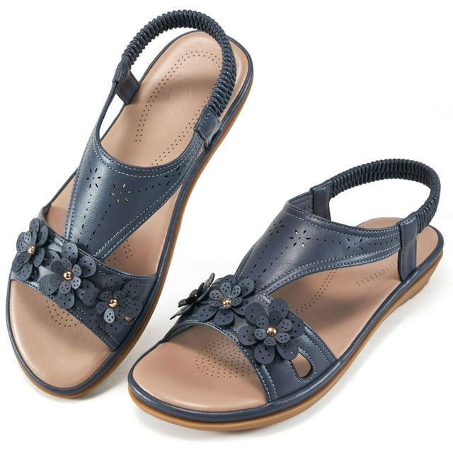 Ecetana Womens Sandals Dressy Flats Sandals for Women with Elastic ...