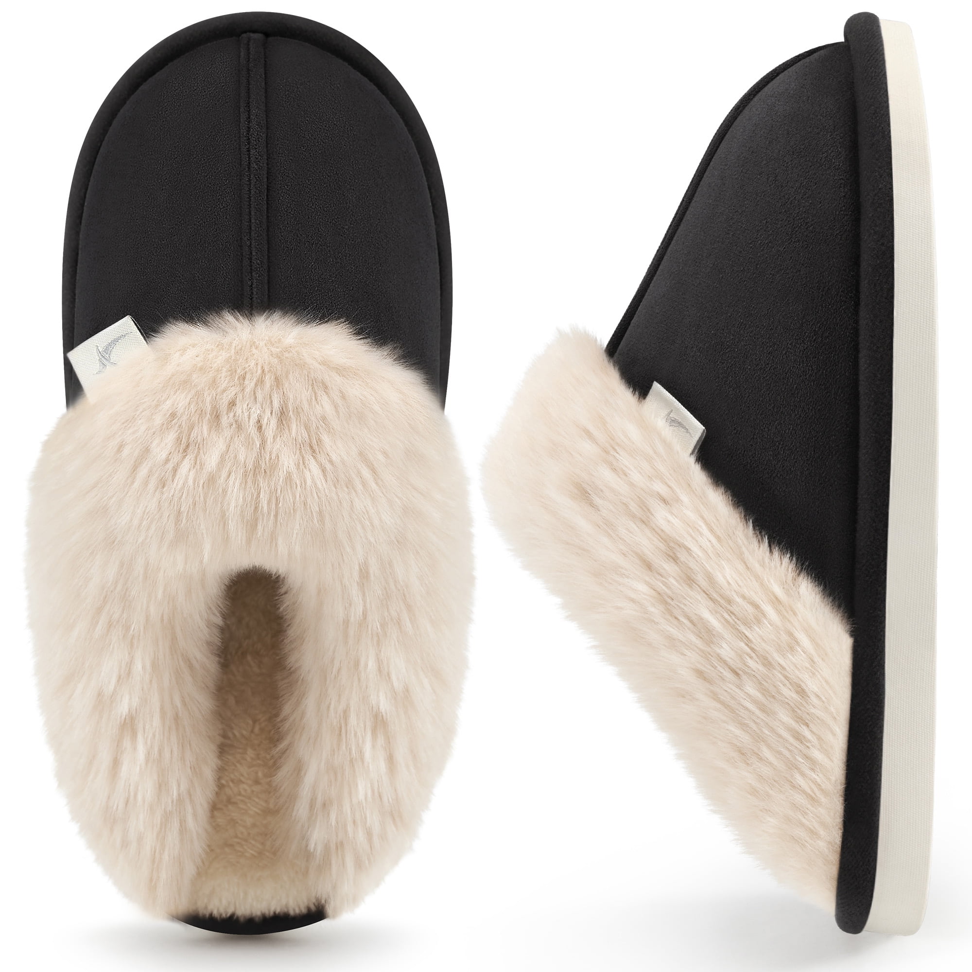 Ecetana Womens Fluffy Memory Foam House Shoes, Warm Fuzzy Cotton ...