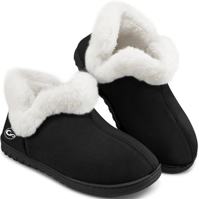 Ecetana Womens Slippers Faux Fur Warm House Shoes Fuzzy Memory Foam Closed Back Slippers ...