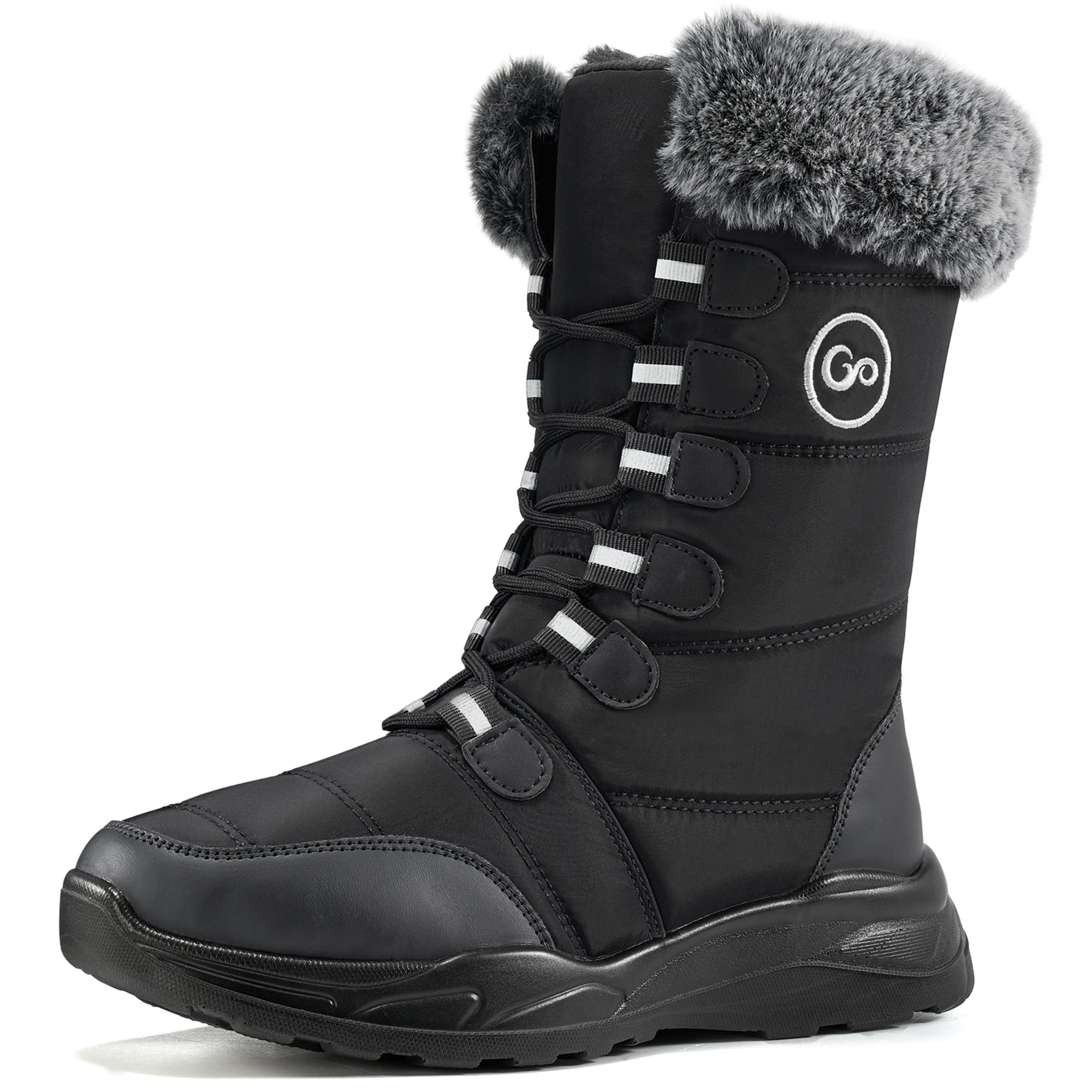 Womens Comfy Rubber Snow Boots, Mid Calf Warm Winter Boots with Faux ...