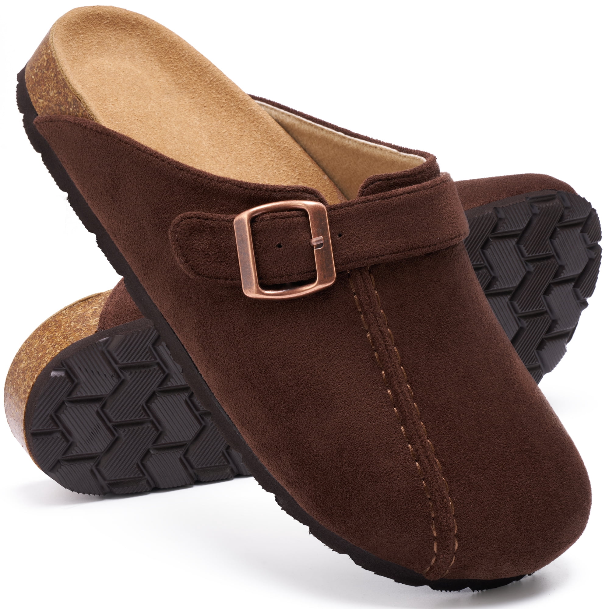 Ecetana Womens Suede Clogs Comfort Slip-On Mules with Adjustable Buckle ...