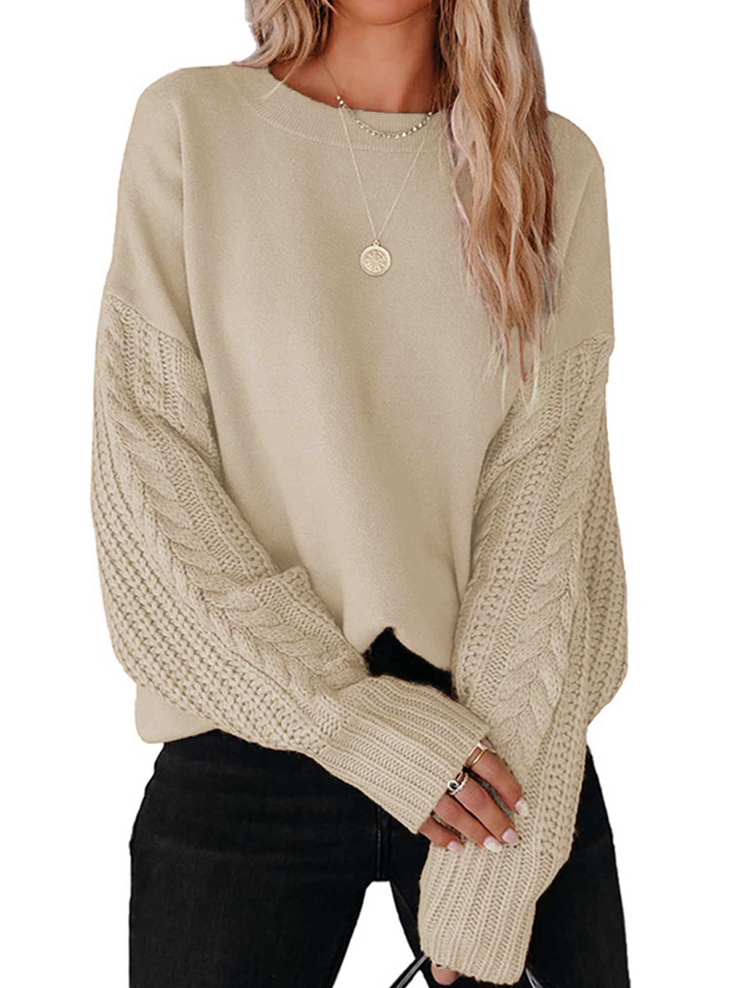 Absuyy Sweaters For Women Clearance Knit Crewneck Fashion Long Sleeve