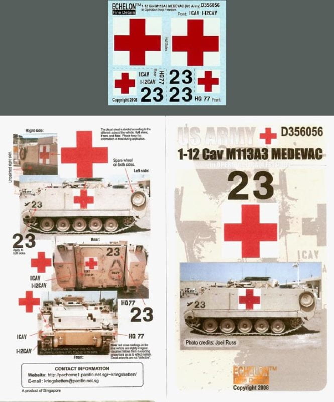 Echelon Fine Decal 1:35 1-12 Cav M113A3 MEDEVAC OIF Markings #D356056 ...