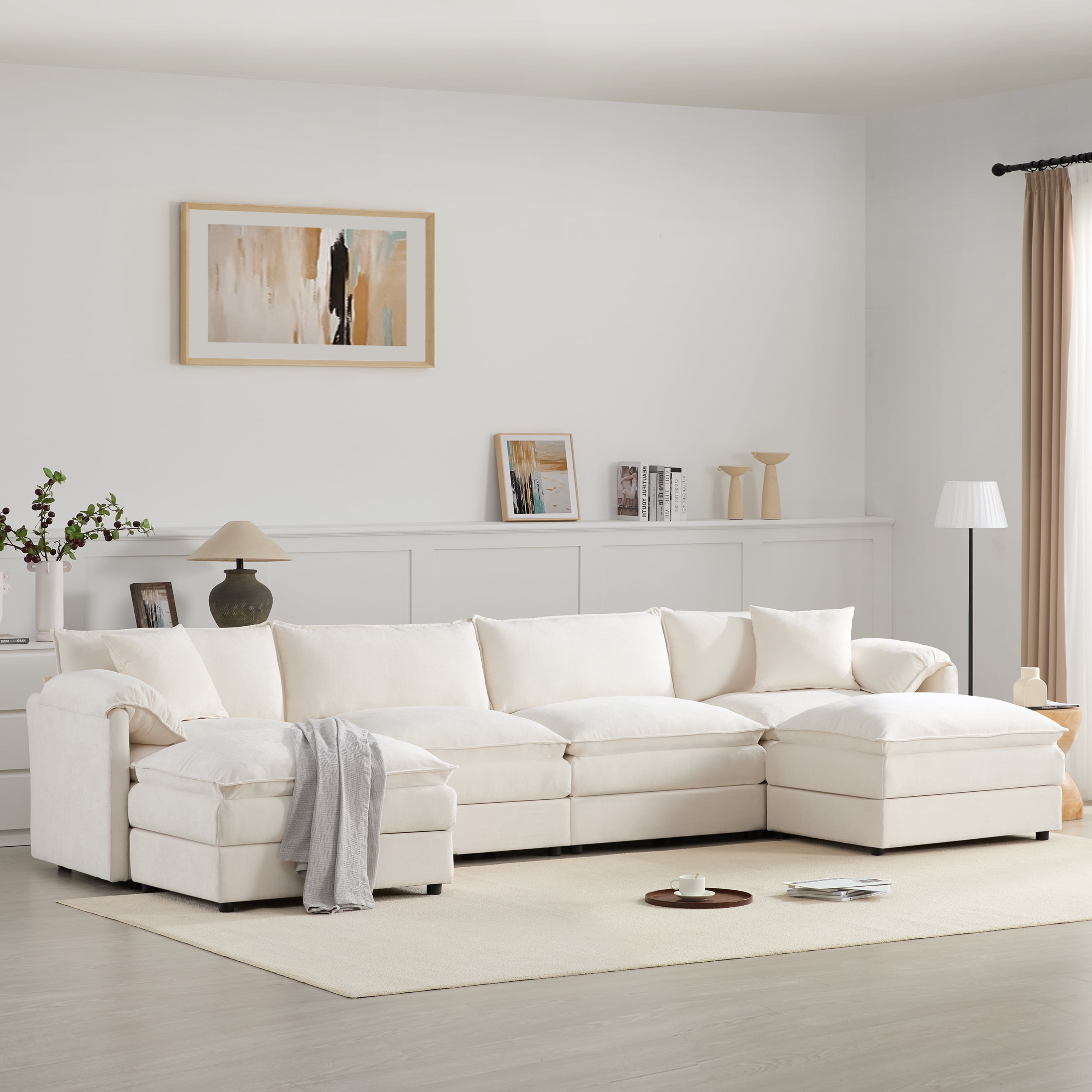 EchelonHome 136 inch Chenille modular segmented U-shaped 6-seater sofa ...