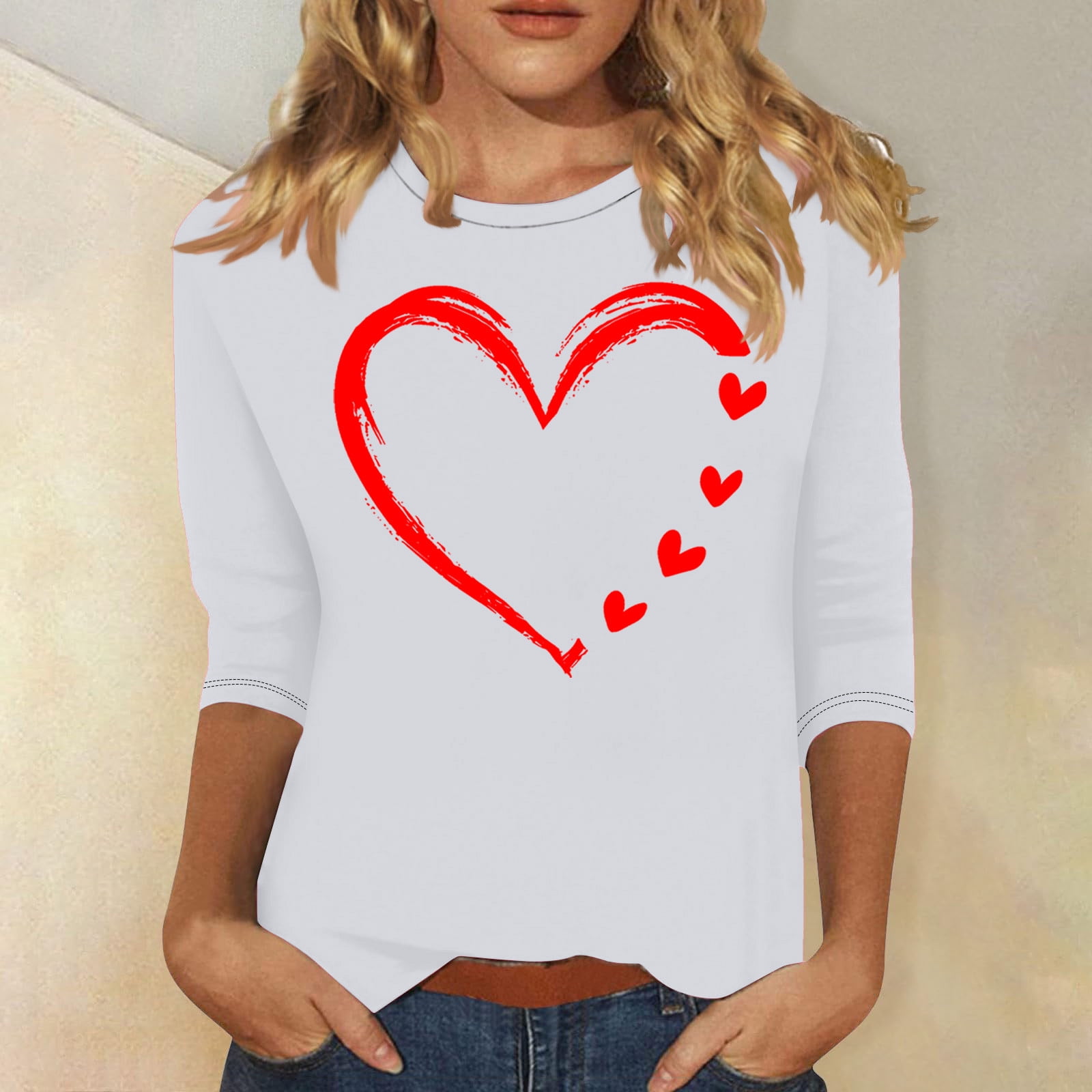 EchfiProm 3/4 Sleeve Tops for Womens Valentines Day White Beautiful Love Heart Christmas ...