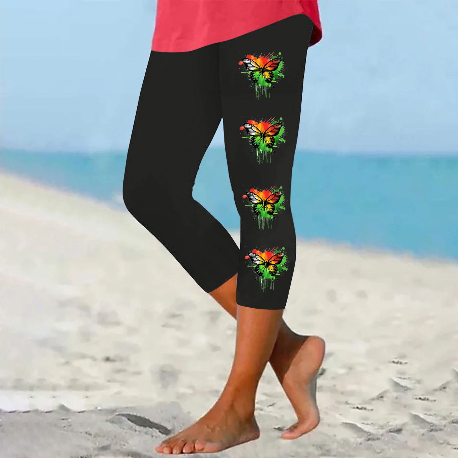 EchfiProm Athletic Capris for Women Black Yoga Gym Athleisure Slim-Leg ...