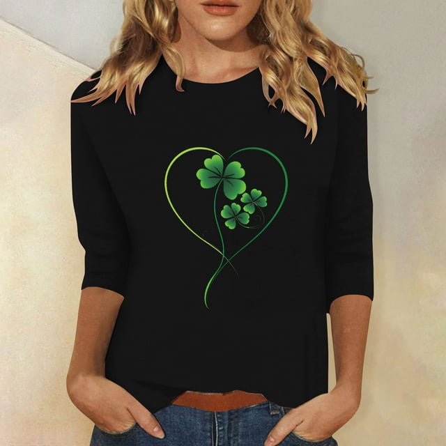 Echfiprom Black Shirts For Women 3 4 Sleeve St Patricks Day Plus Size