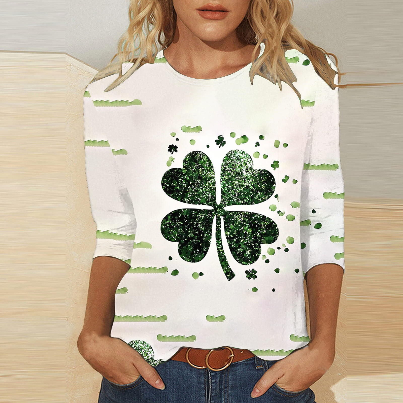 Echfiprom Blouses For Women St Patricks Day 3 4 Sleeve Crewneck
