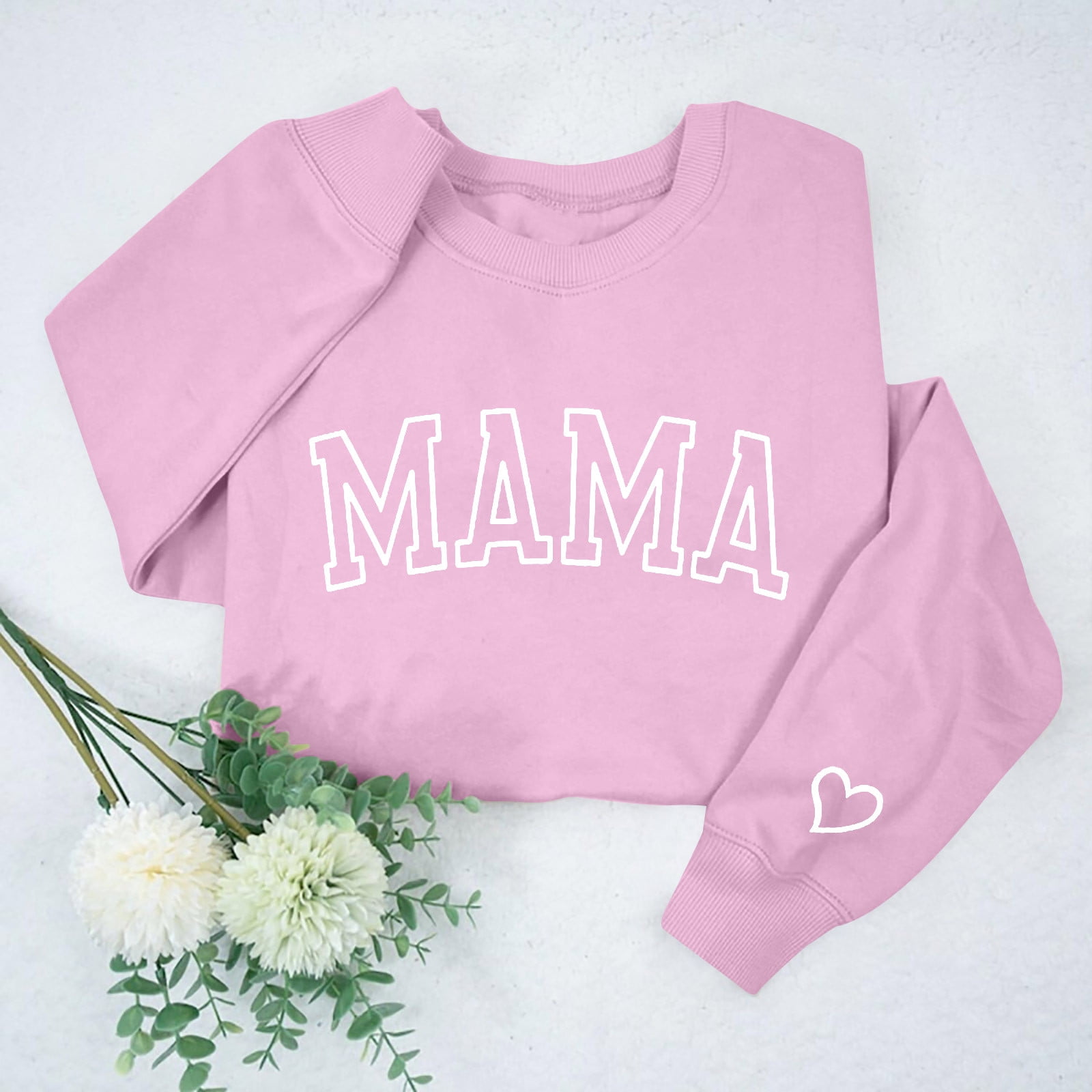 EchfiProm Casual Valentines Day Sweatshirts for Women Crew Neck Pink Shirts Sweatshirt Long ...