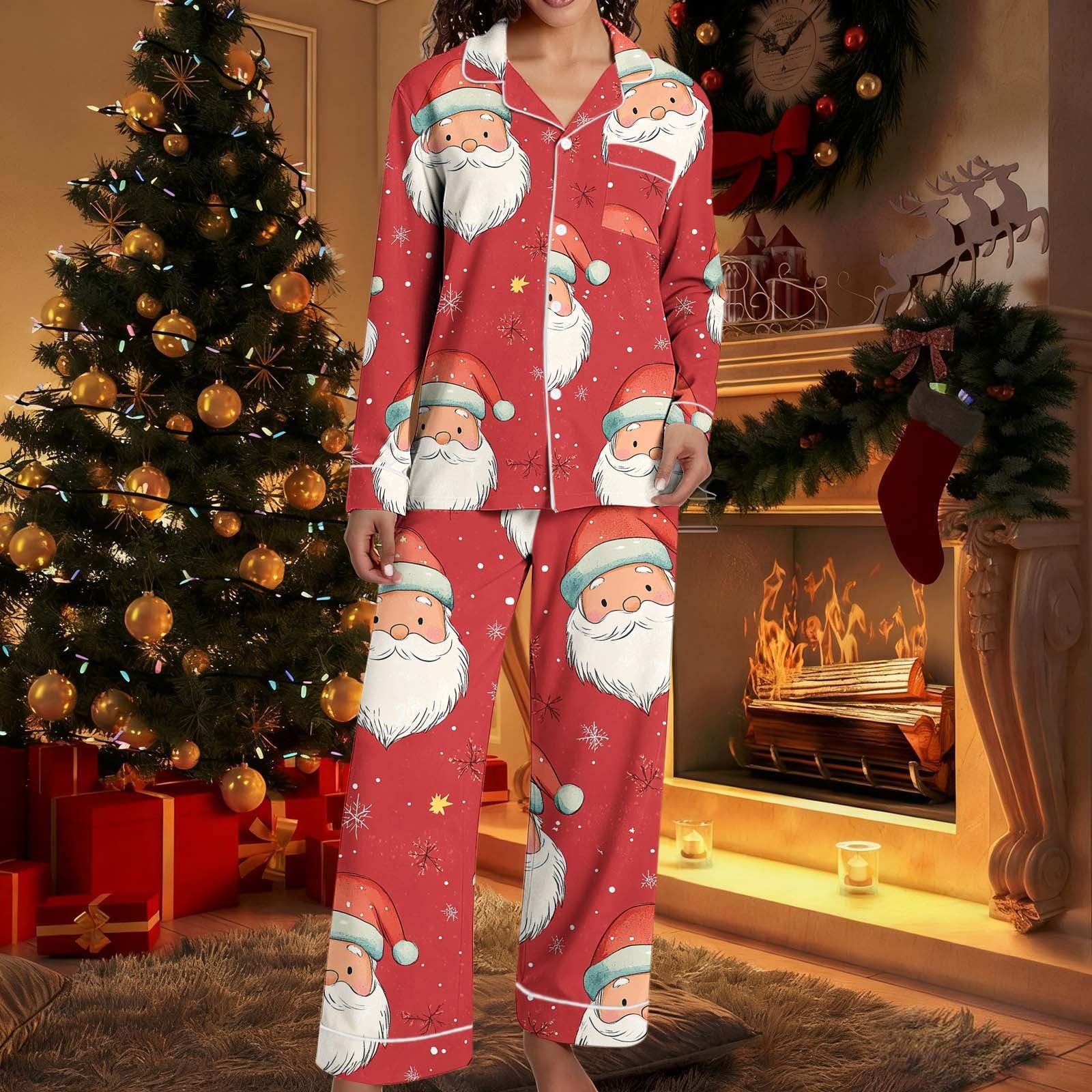 EchfiProm Christmas Pajamas for Women Cute Loungewear 2 Piece Set Comfy ...
