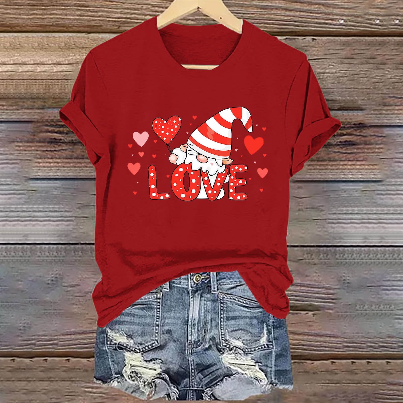 EchfiProm Crew Neck Tops for Women Red Summer Tshirt Pullover Clearance 2024 Valentine Short ...