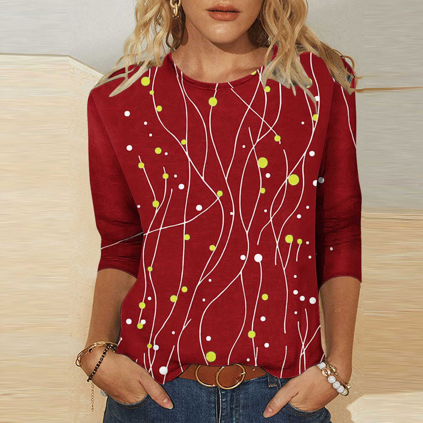 EchfiProm Fall Shirts for Women 3/4 Sleeve Red Pullover Business Casual ...