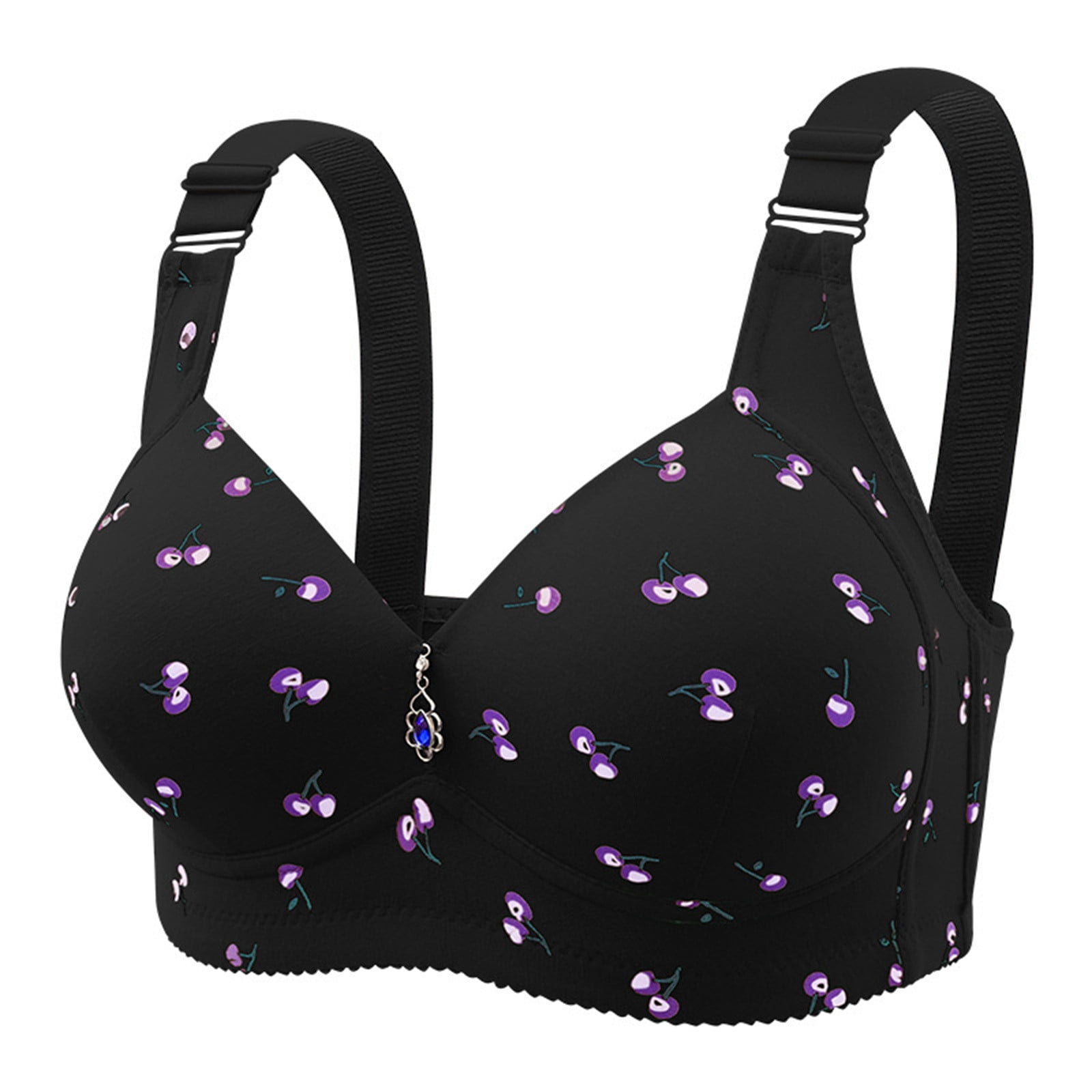 EchfiProm Full Coverage Daisy Bras for Older Women Wire-Free Black Plus ...