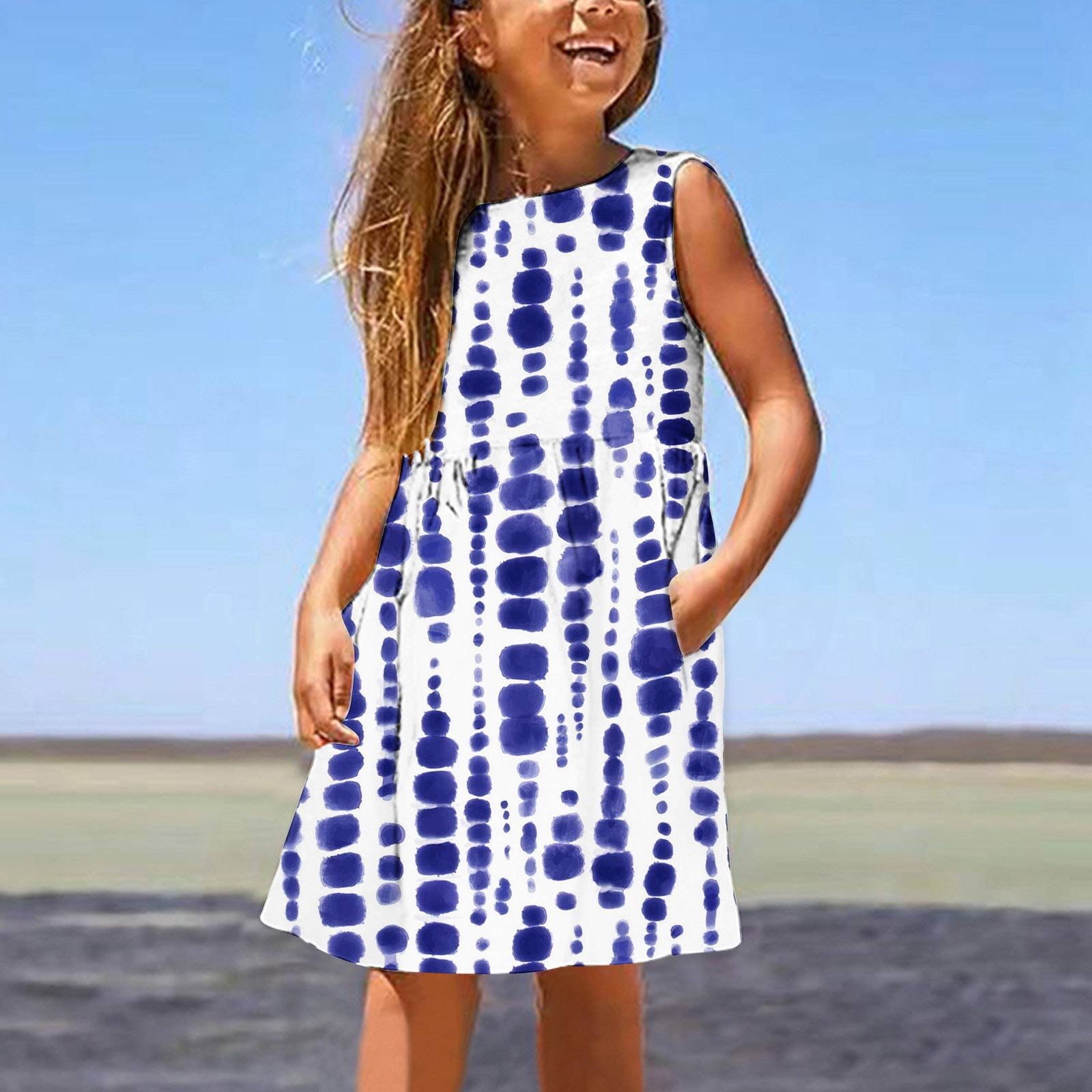 EchfiProm Girls formal Dresses Big Girls Child Blue Sleeveless Floral ...