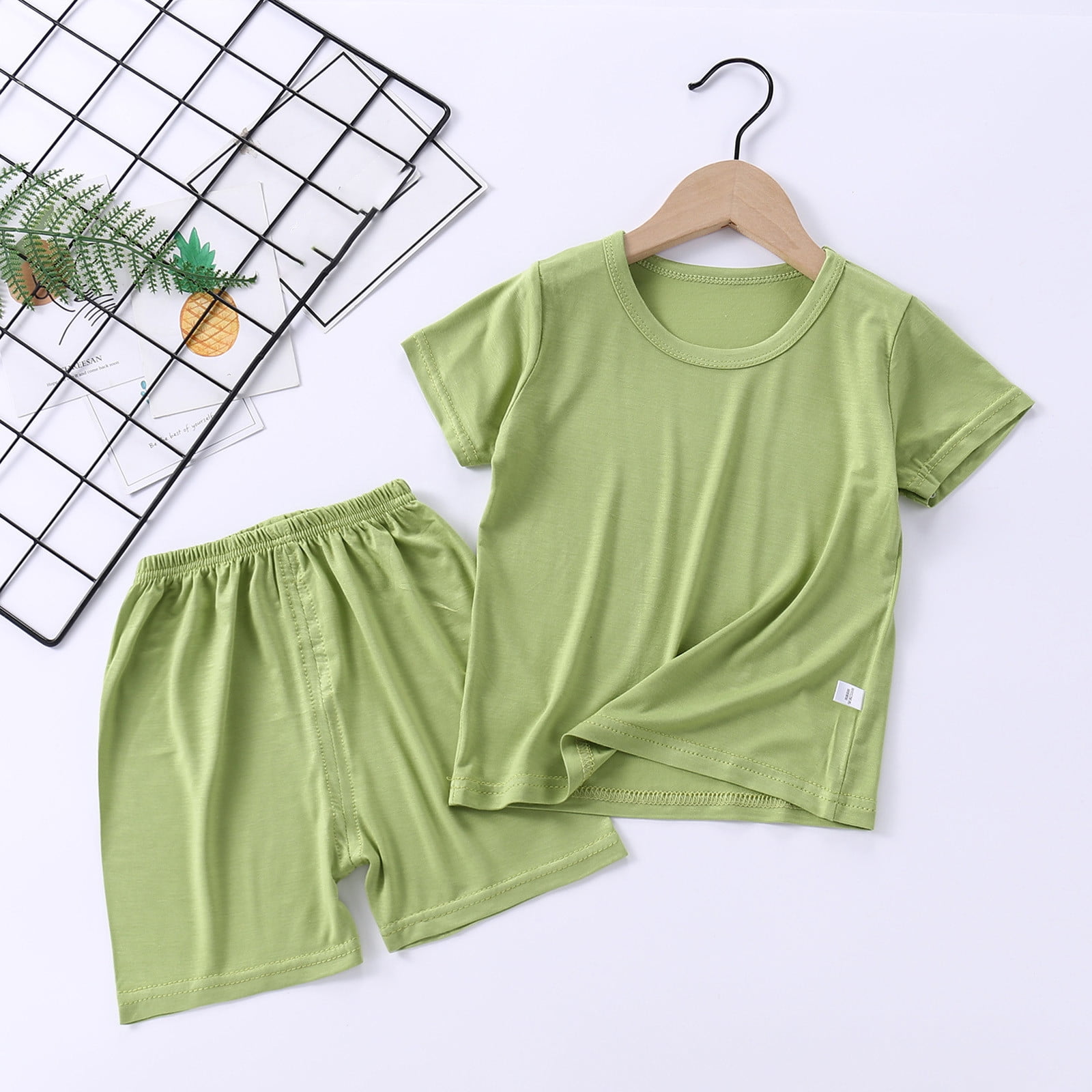 EchfiProm Green Cute Outfits Little Girls Toddler Round Neck Short Sleeve Solid Color T-Shirt ...