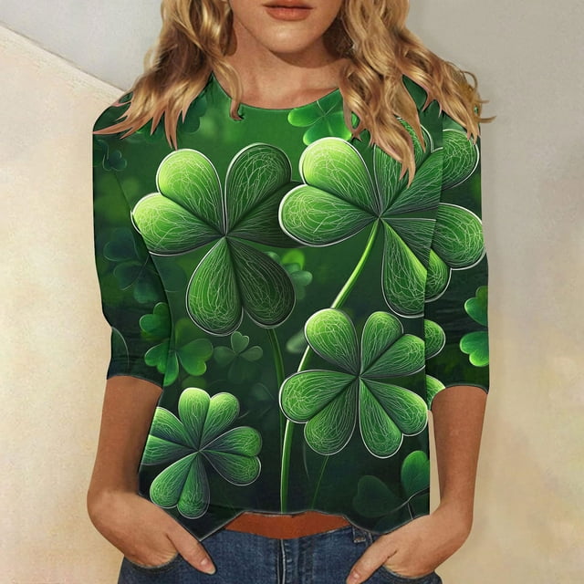 Echfiprom Green Shirts For Women 3 4 Sleeve St Patricks Day Cute