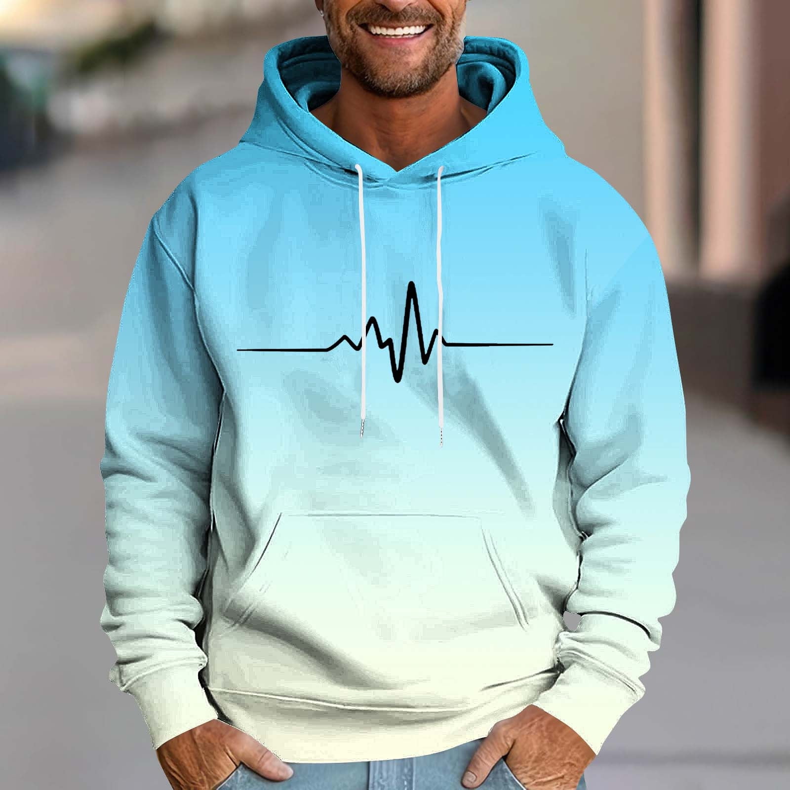EchfiProm Hoodies Men Sweatshirt Light Blue Pullover Heavyweight Loose ...
