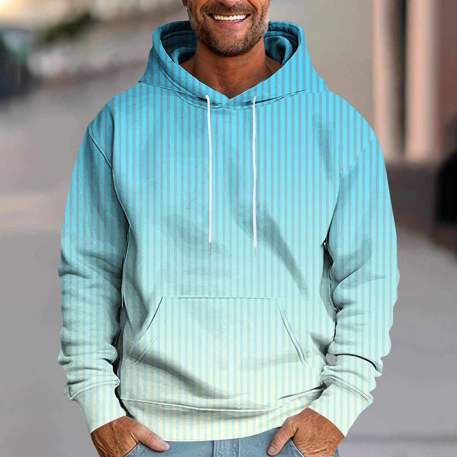 EchfiProm Long Sleeve Men Sweatshirts Hooded Sky Blue Fleece Gradient ...